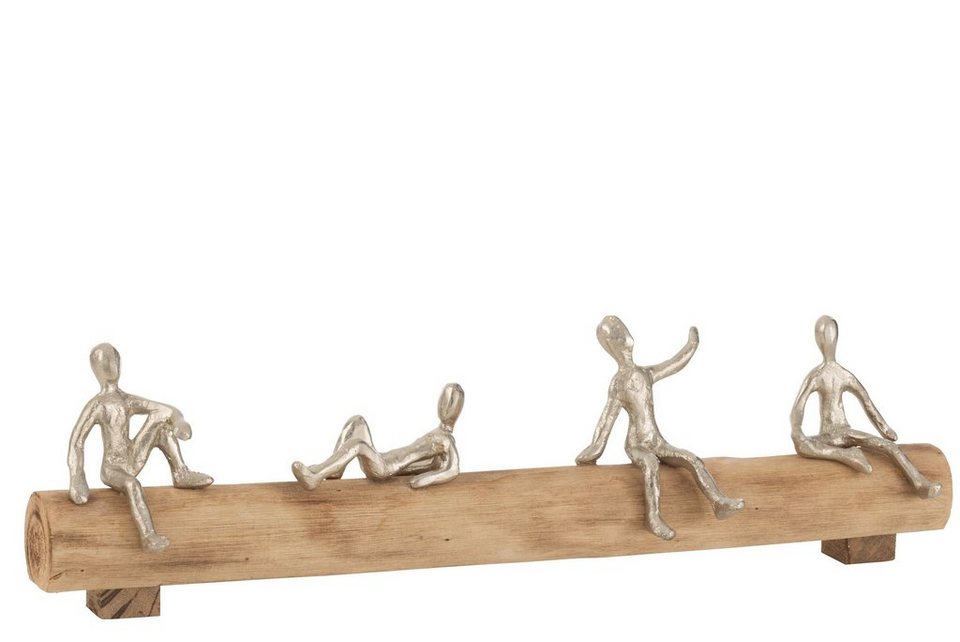 Gilde Dekoobjekt 2er Set Sitzende Holz Aluminium Figuren Team In Natur