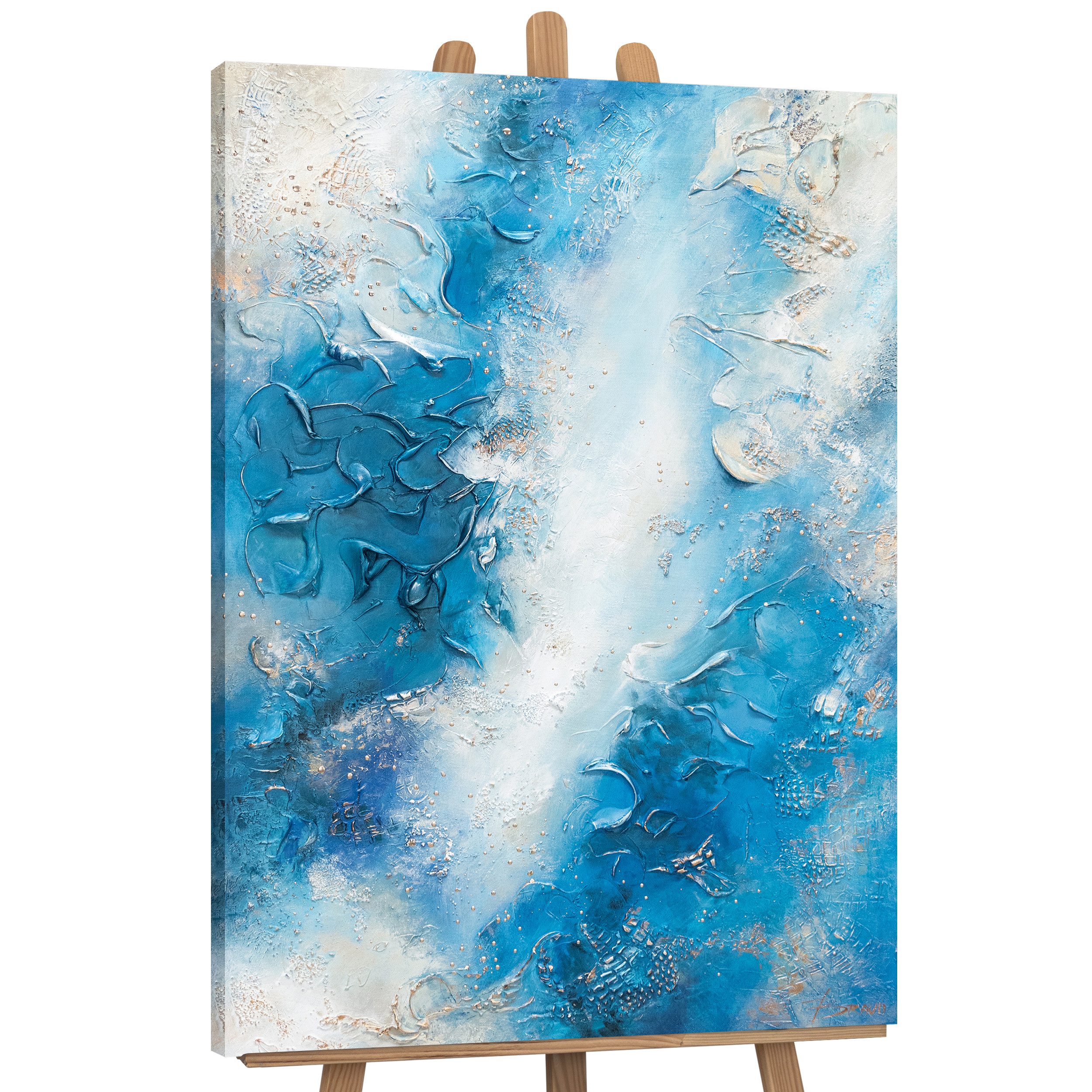 YS-Art Gemälde Pazifik, Abstraktion, Vertikales Leinwand Bild Handgemalt Abstrakt in Blau