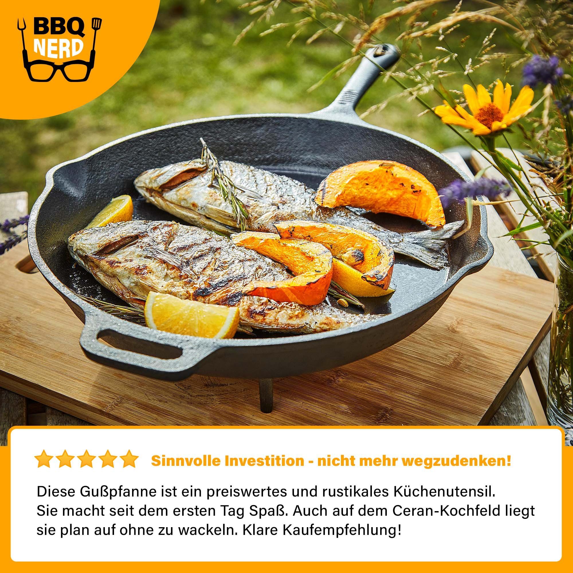 BBQ Nerd Grillpfanne, Gusseisen, Grillpfanne mit Ausgießer und Griff ...