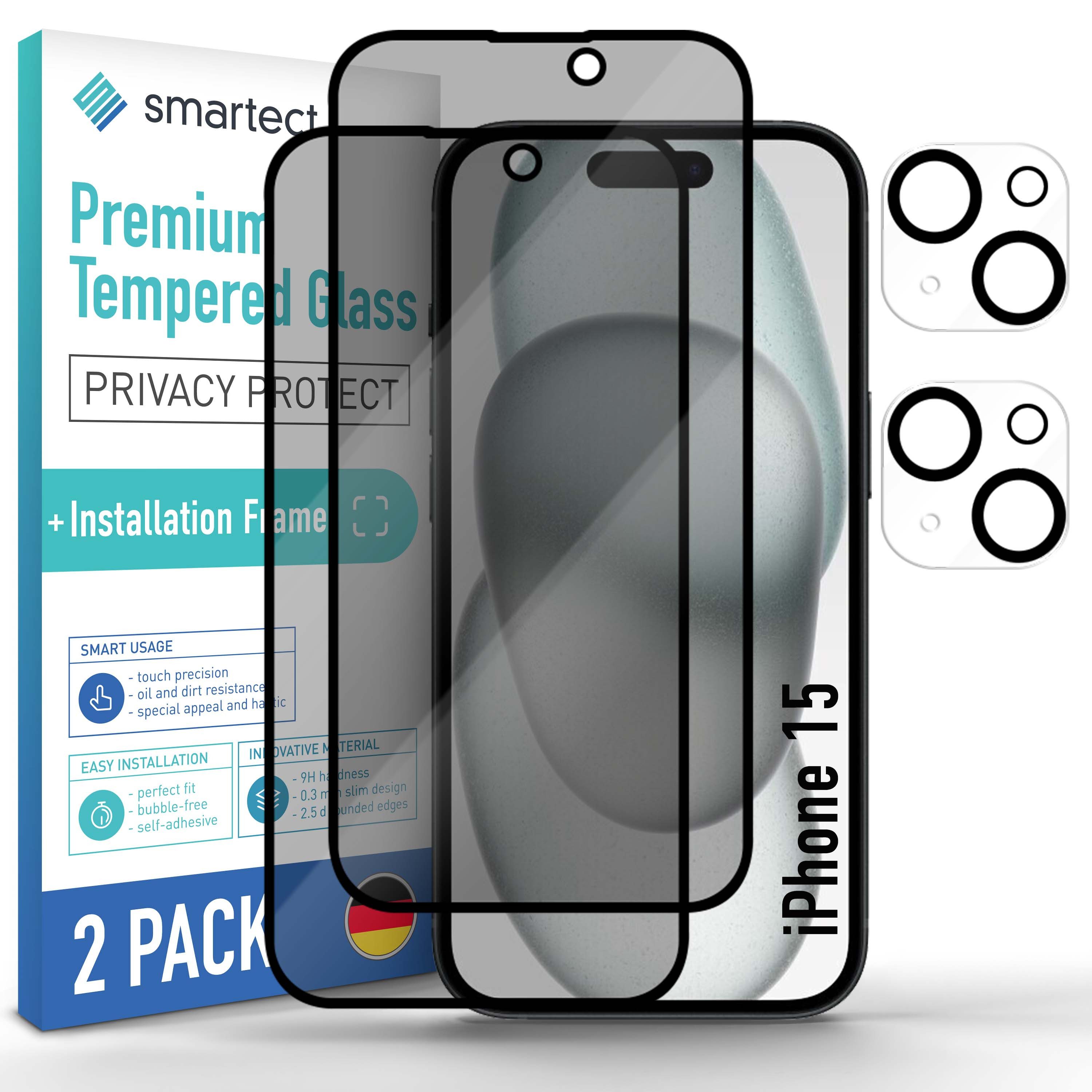 Smartect Schutzglas Full Screen Privacy Für Iphone 15 2x Front 2x
