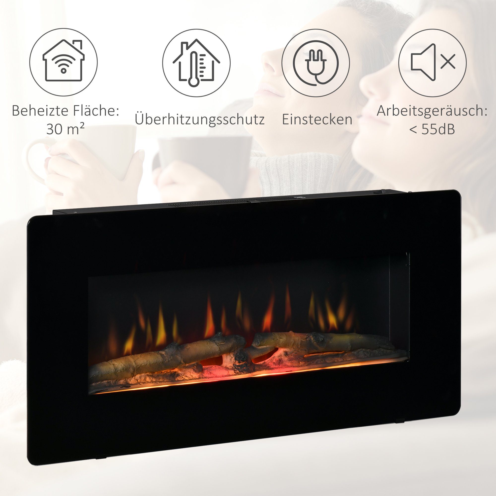 HOMCOM Elektrokamin Elektrokamin, schwarz, mit Fernbedienung