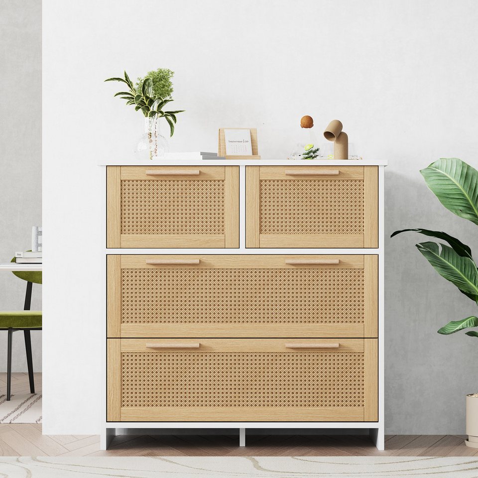 Modfu Sideboard Rattanschrank Sideboard Mit 4 Schubladen Und