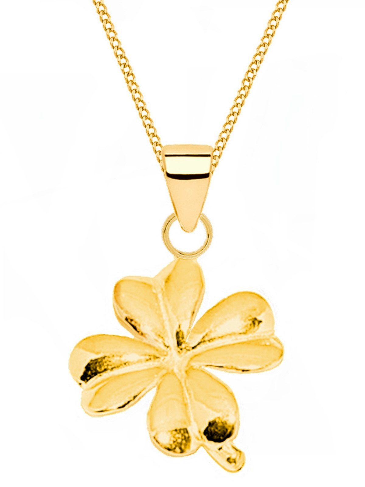 Goldene Hufeisen Kette mit Anhänger Halskette Gold Kleeblatt 925 24K Gelbgold vergoldet Blatt ...