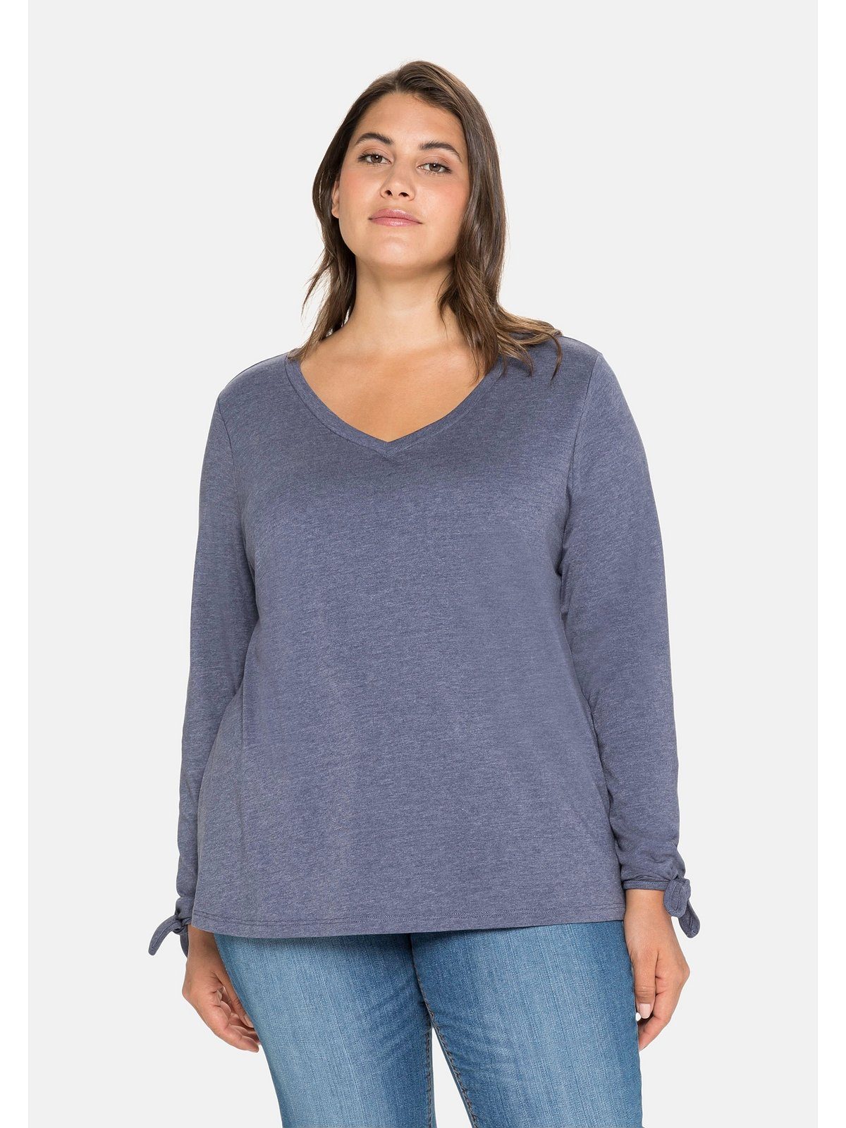 Sheego Langarmshirt Große Größen Mit Knotendetail Am Ärmelsaum