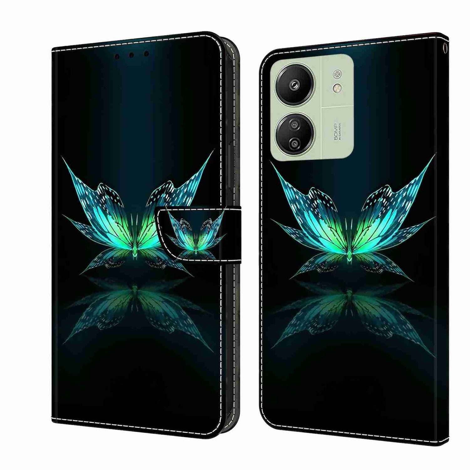 Wigento Handyhülle Für Xiaomi Redmi 13c Kunst Leder Wallet Book Handy
