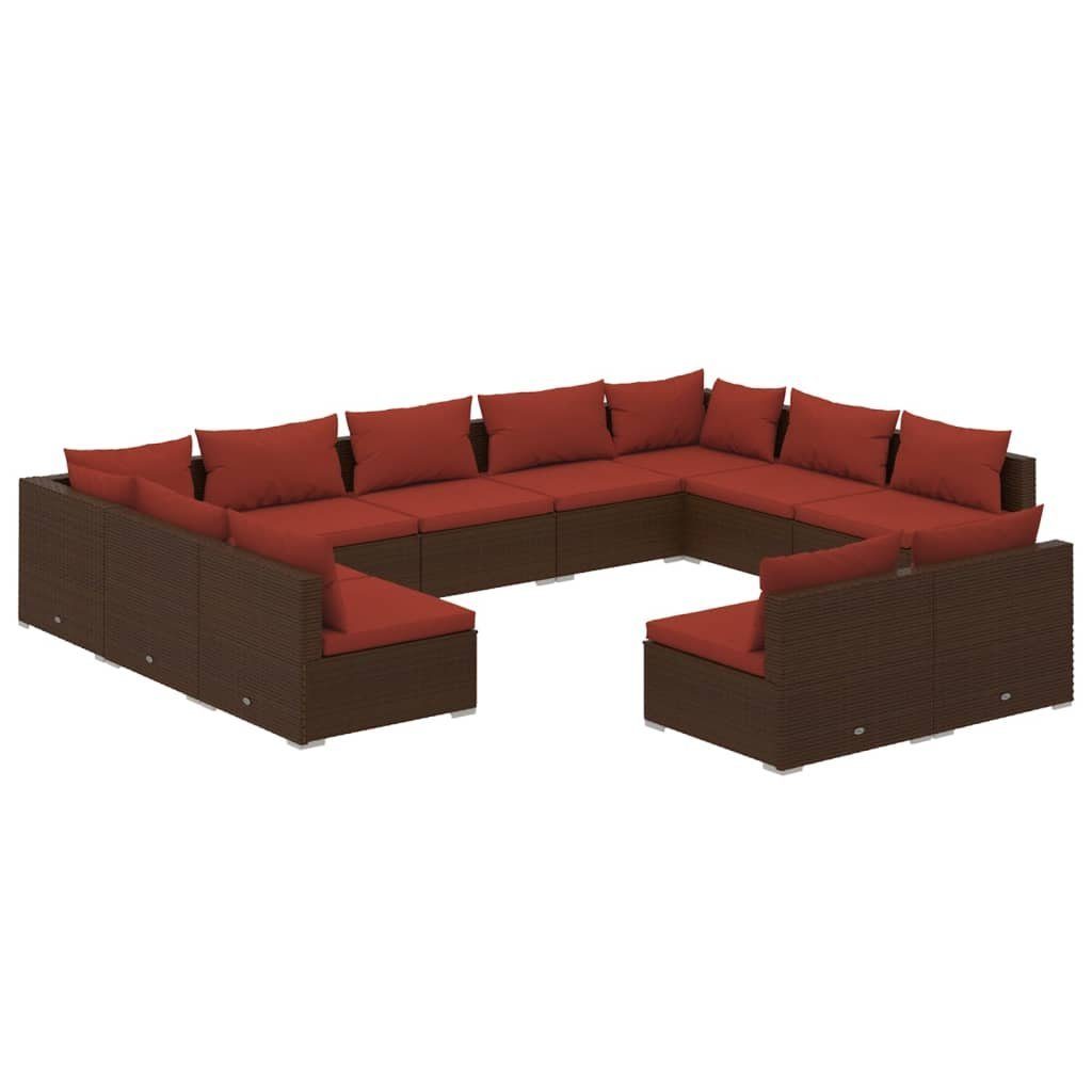vidaXL Gartenlounge-Set 9-tlg. Garten-Lounge-Set mit Kissen Braun Poly ...