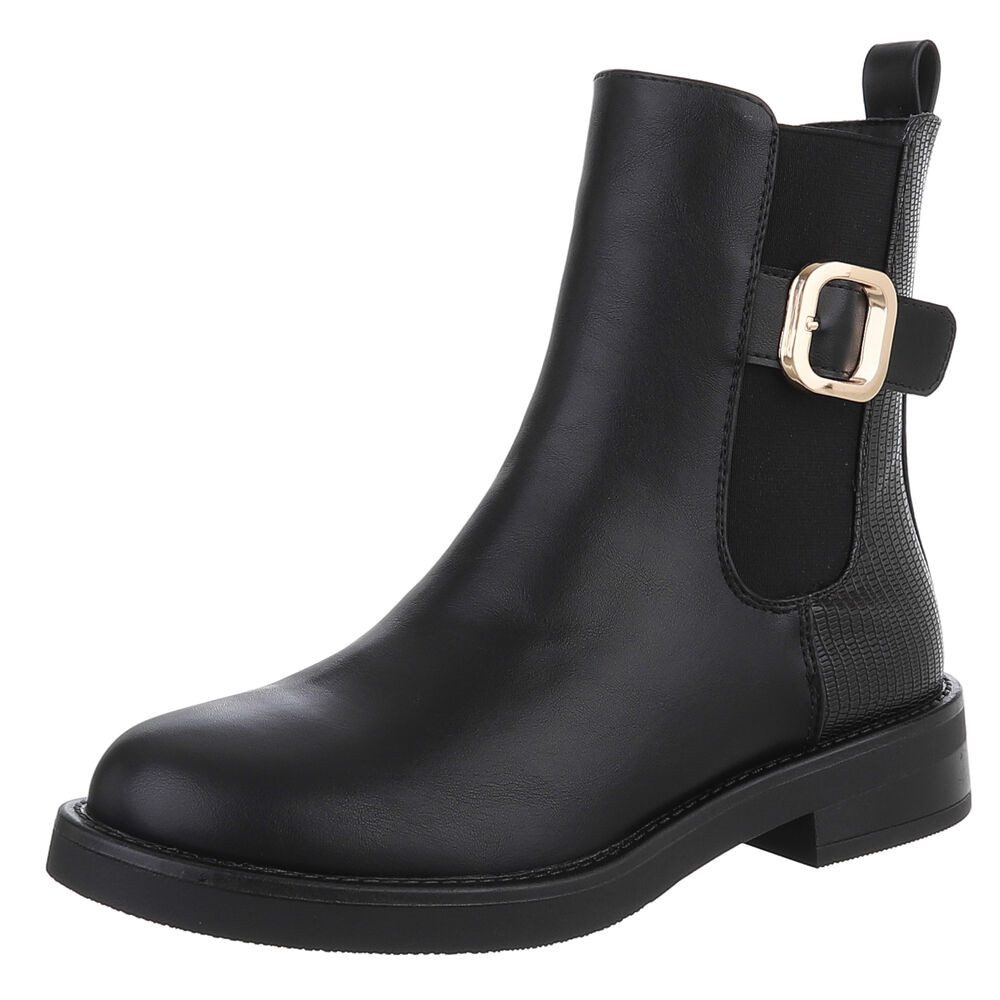 Ital-Design Elegante Damen Chelsea-Boots mit goldfarbenem Detail ...