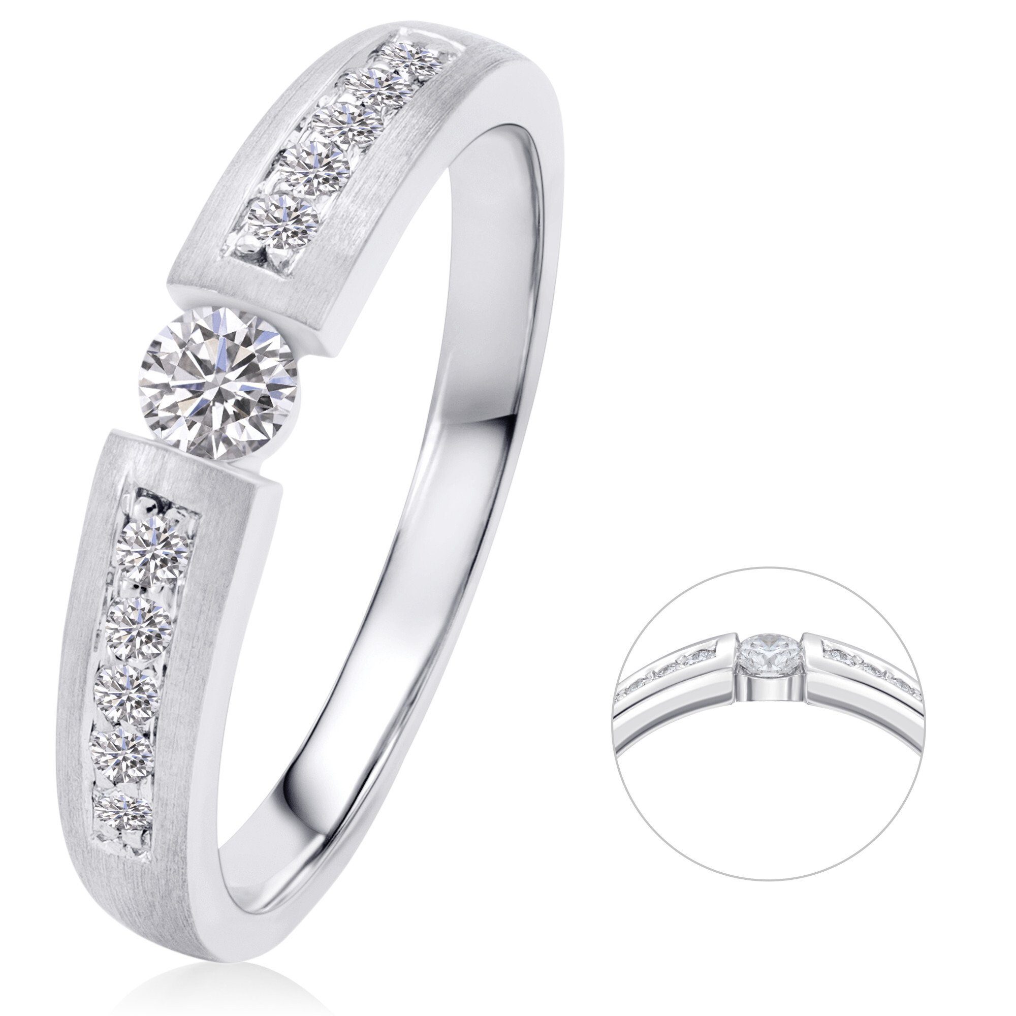 ONE ELEMENT Diamantring 0,20 ct Diamant Brillant Memoire, mit Center Ring – aus 585 Weißgold ...