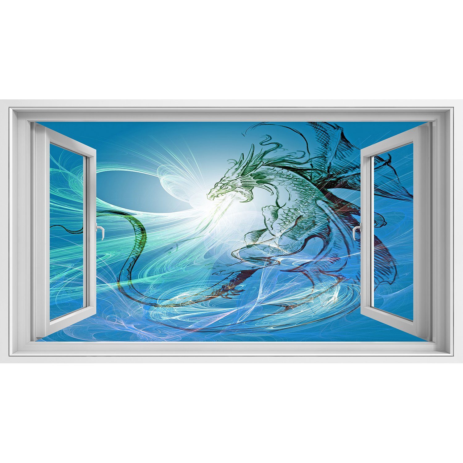 islandburner Leinwandbild Fensterblick Gemälde eines Drachens Sagenhafter Effekt Wandbild Leinwa