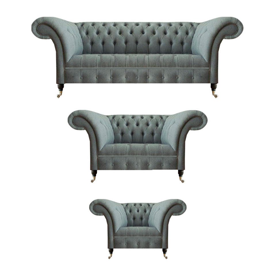 Jvmoebel Wohnzimmer Set Chesterfield Grau Luxus Sofagarnitur 3tlg