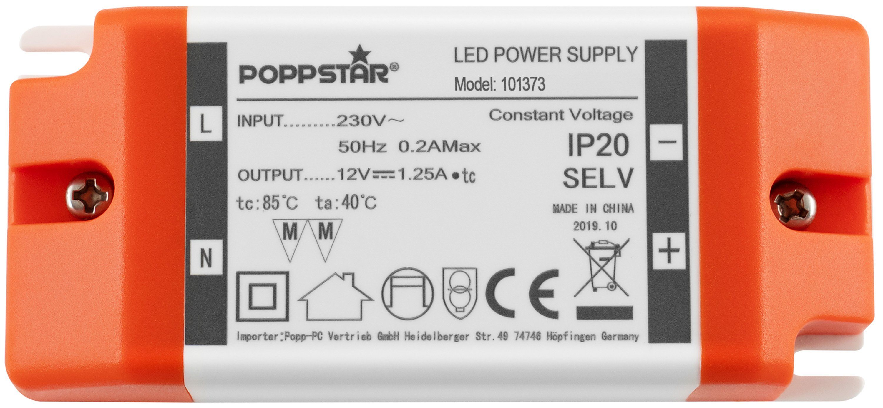 Poppstar Ultra flacher LED-Transformator 230V AC / 12V DC 1,66A LED Trafo (Slim LED Trafo 12 V ...