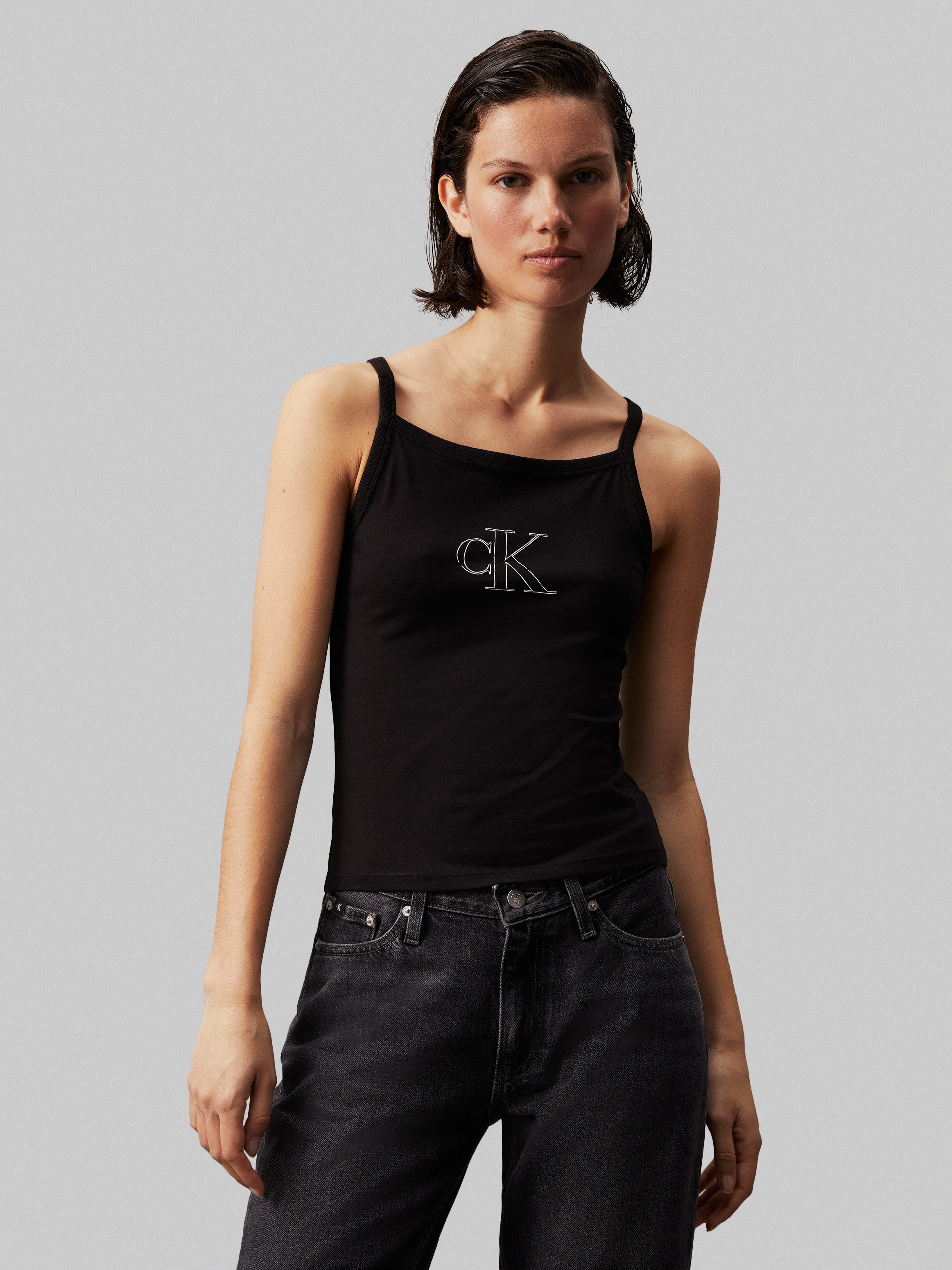 Calvin Klein Jeans Spaghettitop Outlined Ck Strappy Tank Mit Markenlabel