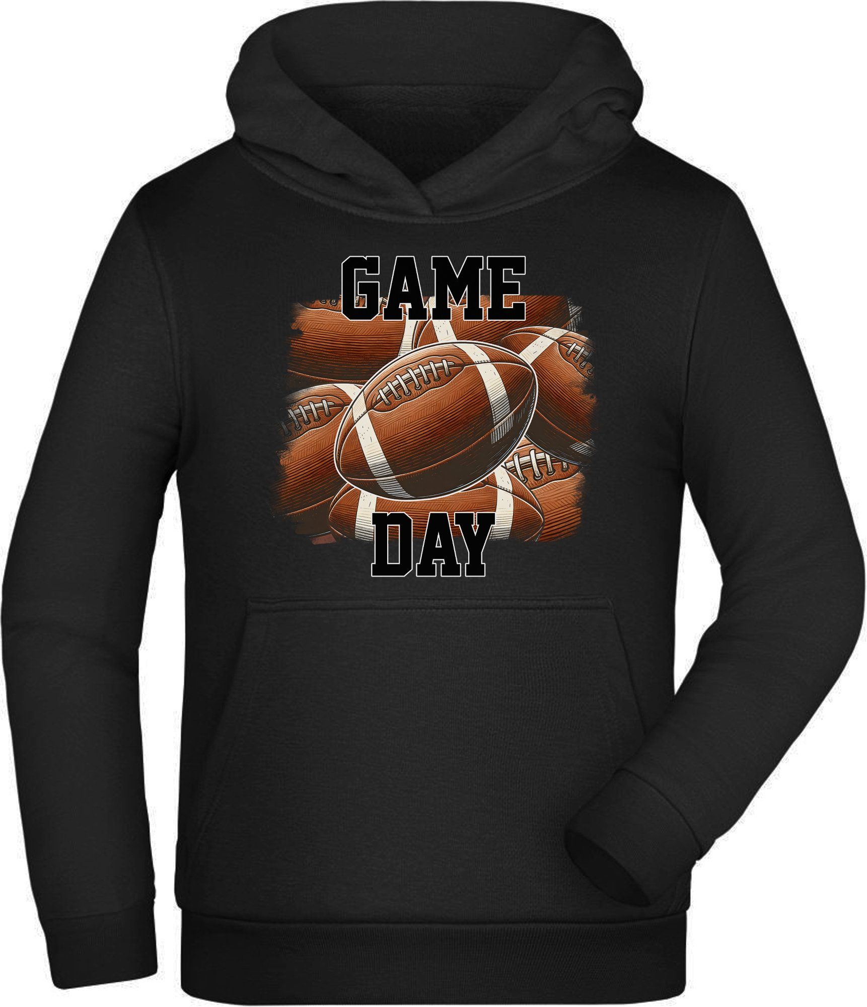 MyDesign24 Hoodie Kinder Kapuzen Sweatshirt - Game Day mit American Football Bälle ...