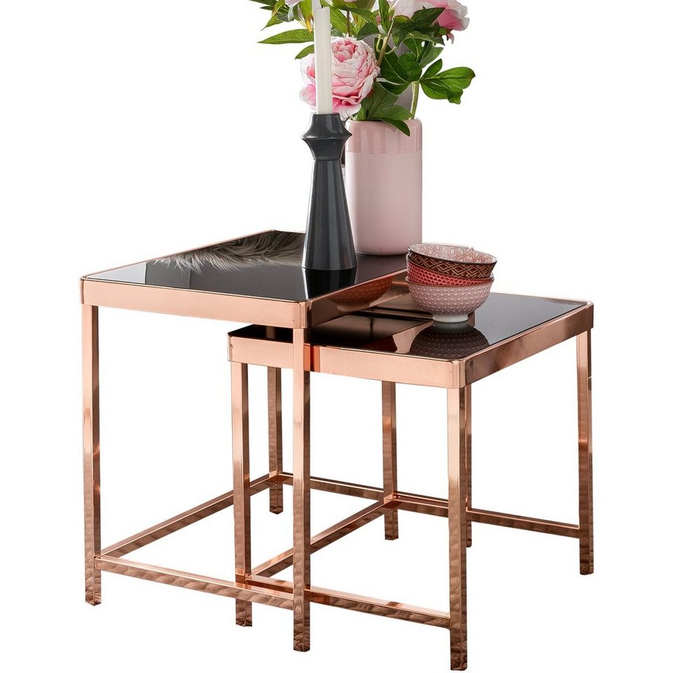 Wohnling Satztisch Wl5246 Design 2er Set Couchtisch Metall Glas