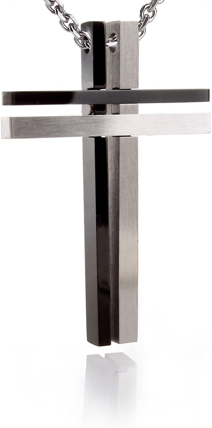 Karisma Kette mit Anhänger Edelstahl Anhänger Kreuz Schwarz PVD - Matt Poliert- Mit Edelstahl ...