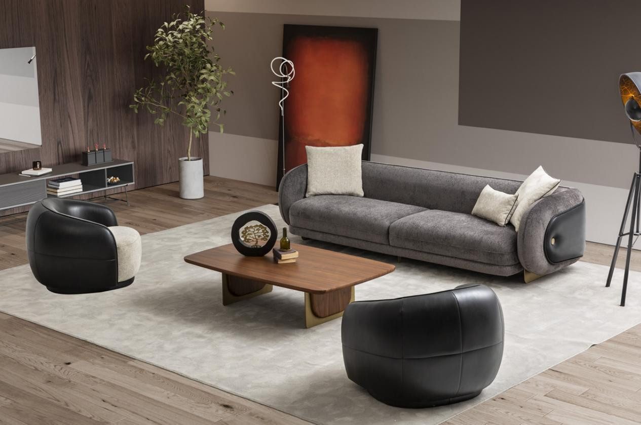 Jvmoebel Sofa Moderner Grau Sofagarnitur Set 3 Sitzer Sofas 2x Sessel