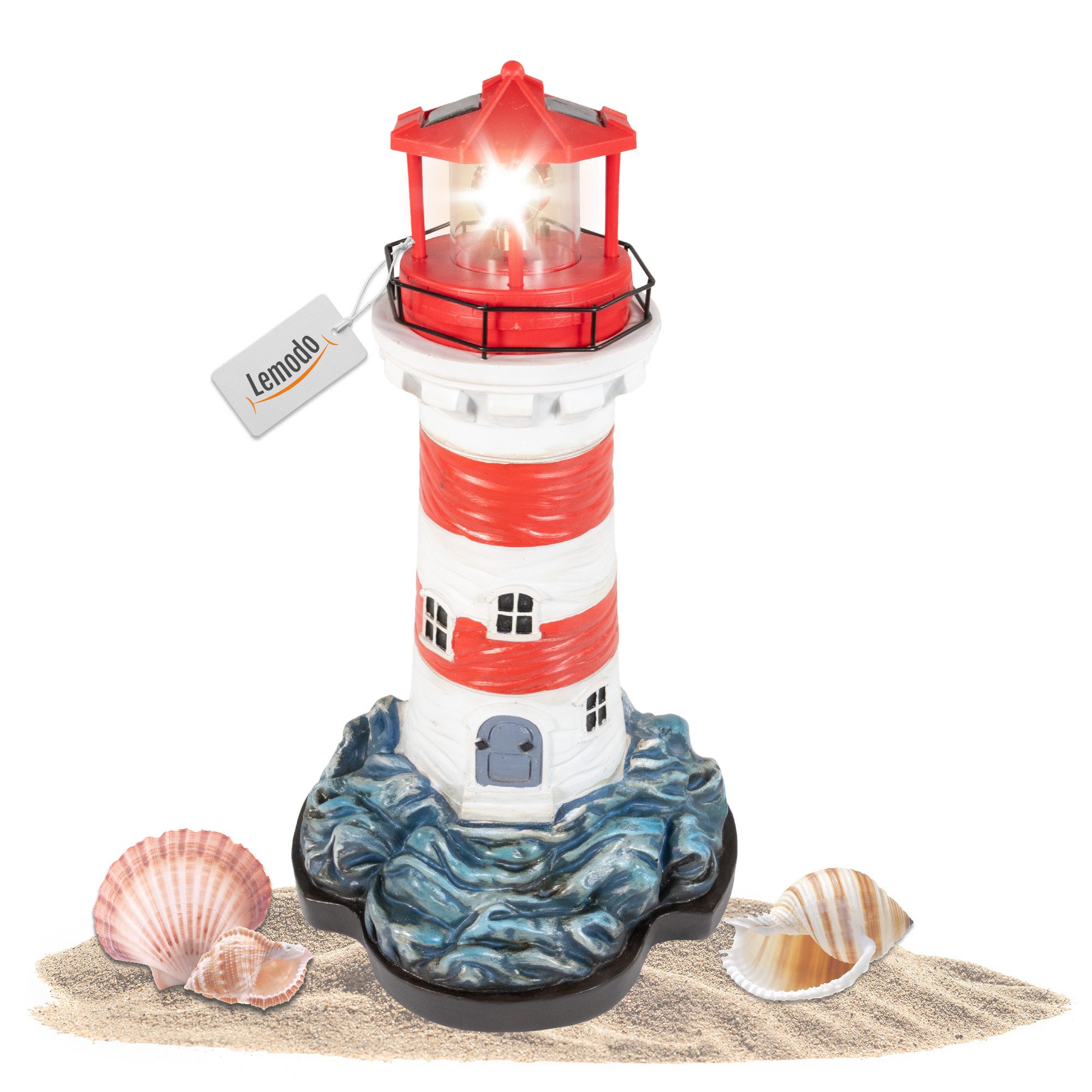 Lemodo LED-Dekofigur Leuchtturm mit rotierendem LED-Leuchtfeuer 43 cm hoch, solar