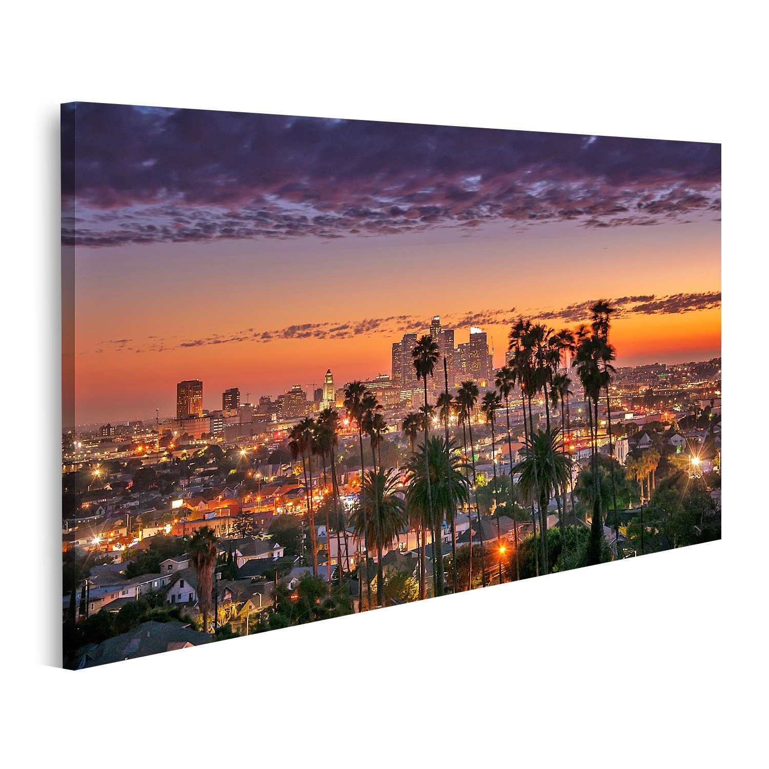 islandburner Leinwandbild Bild auf Leinwand Schöner Sonnenuntergang Palmen Los Angeles Kaliforni