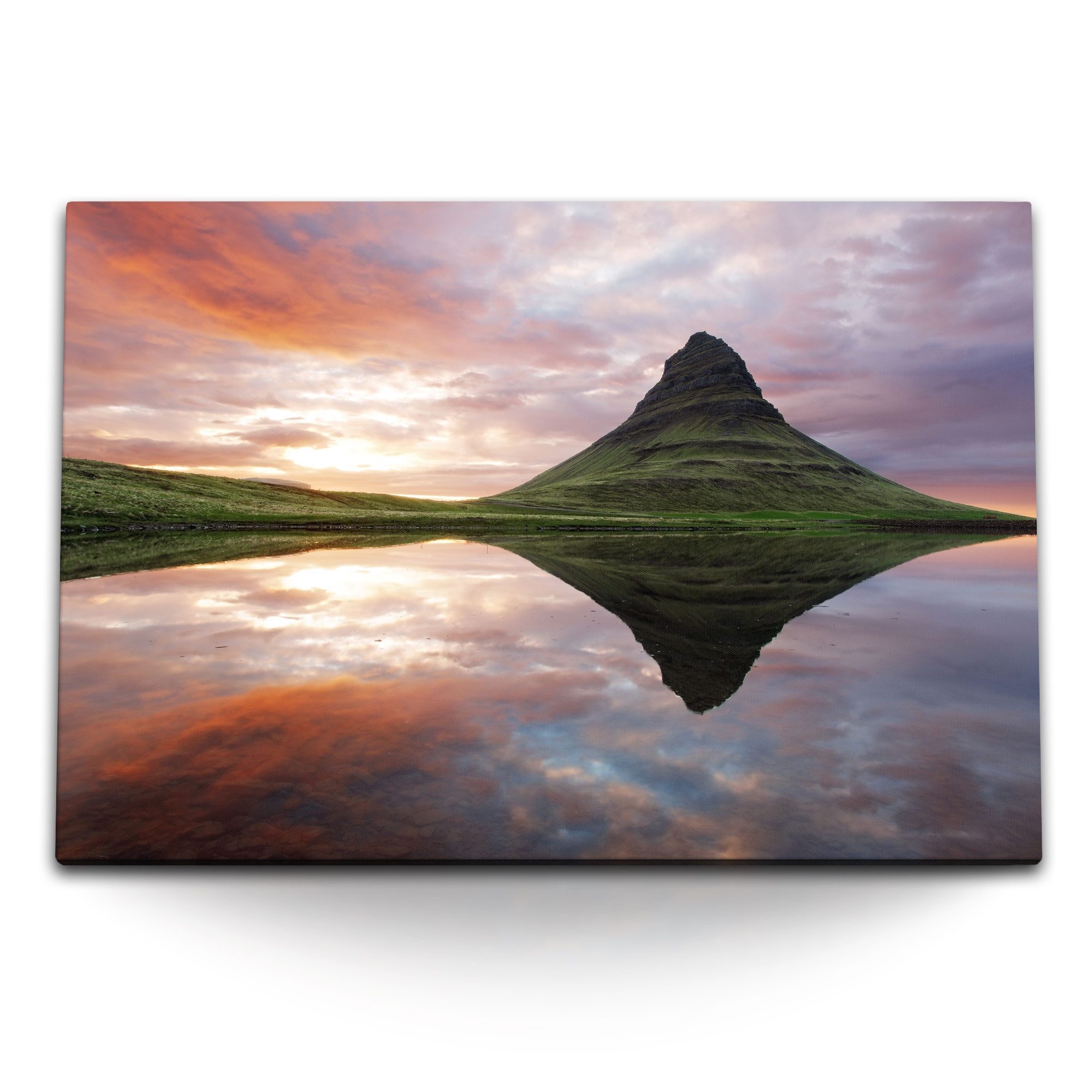 Sinus Art Leinwandbild 120x80cm Wandbild auf Leinwand Island Landschaft Berg Meer Sonnenunter ...