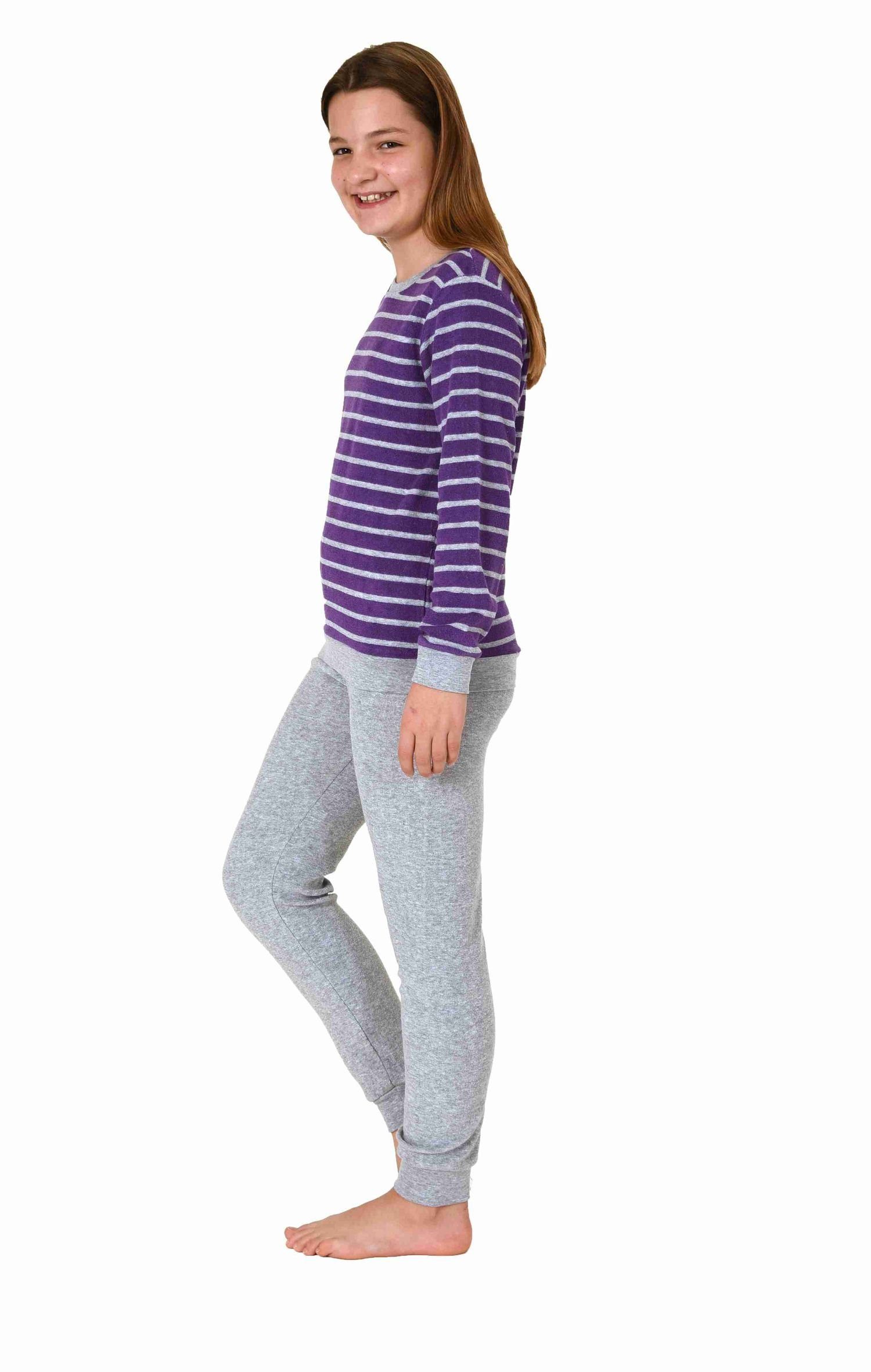 Normann Pyjama Mädchen Frottee Pyjama lang mit Bündchen Schlafanzug mit ...