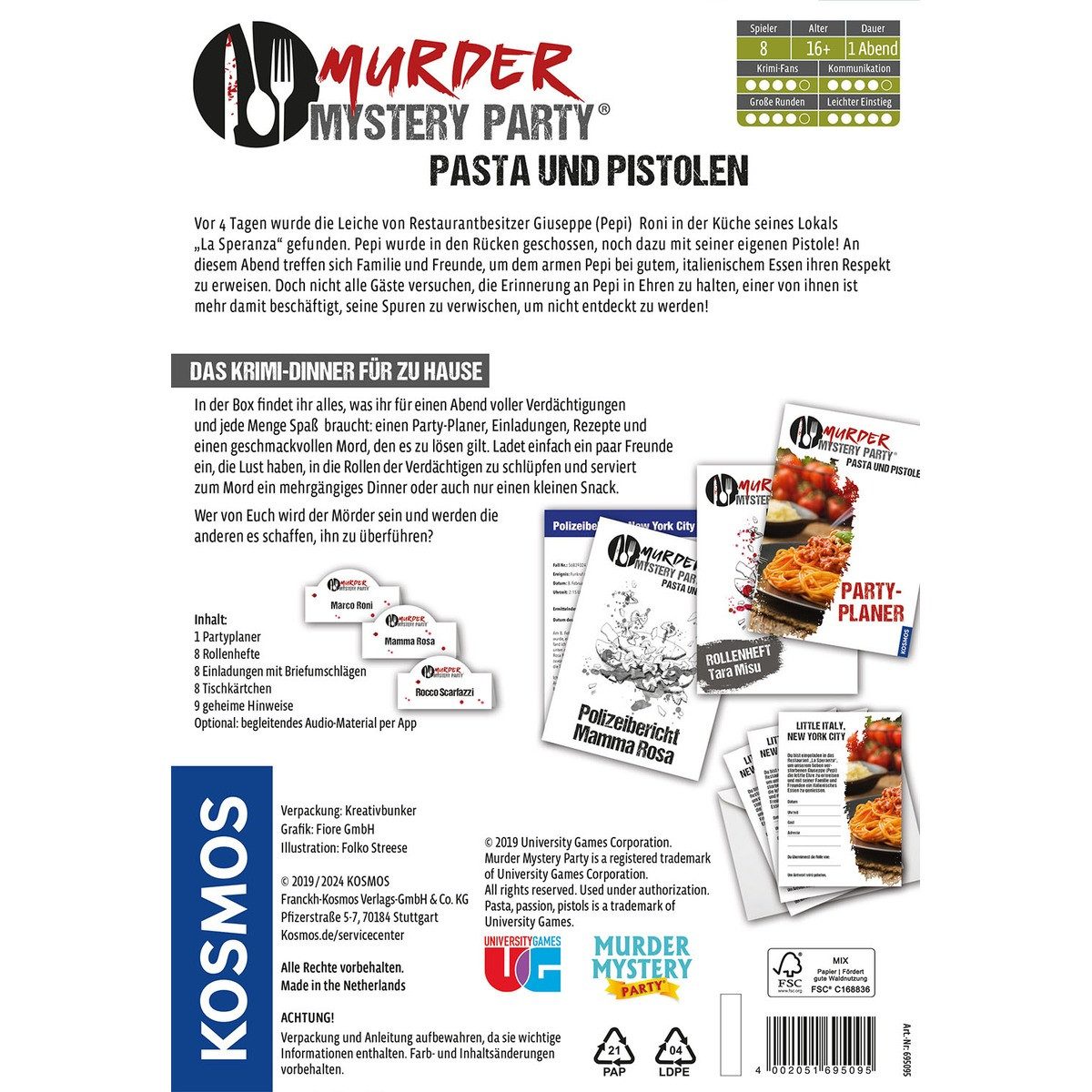 KOSMOS Verlag Spiel Krimi Dinner Murder Mystery Party Pasta und ...