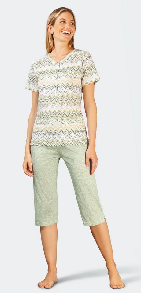 Hajo Schlafanzug Damen Pyjama Mit Caprihose 2 Tlg Modisches Design