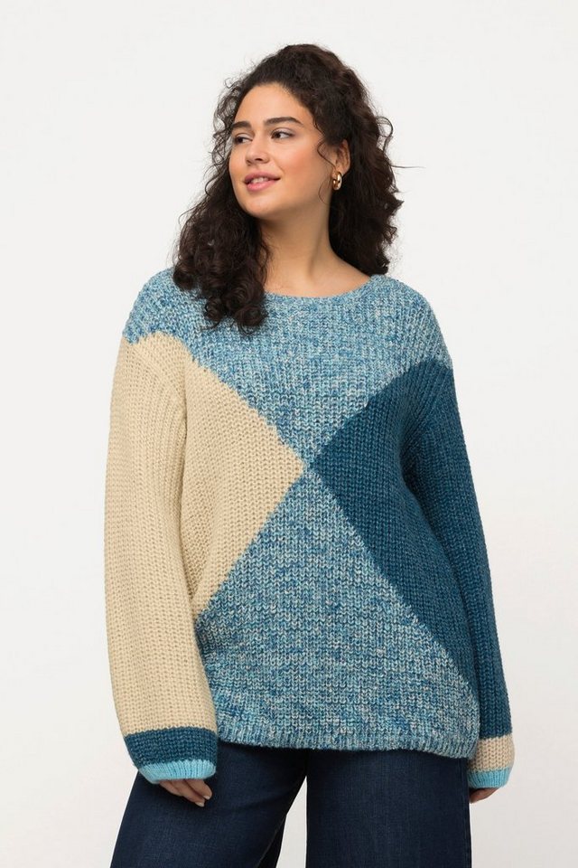 Ulla Popken Strickpullover Pullover Colorblocking Rundhals Langarm
