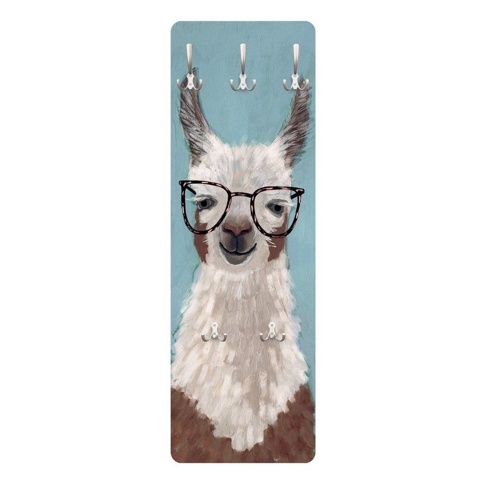 Bilderdepot24 Garderobenpaneel Blau Illustration Kinder Tiere Lama Mit
