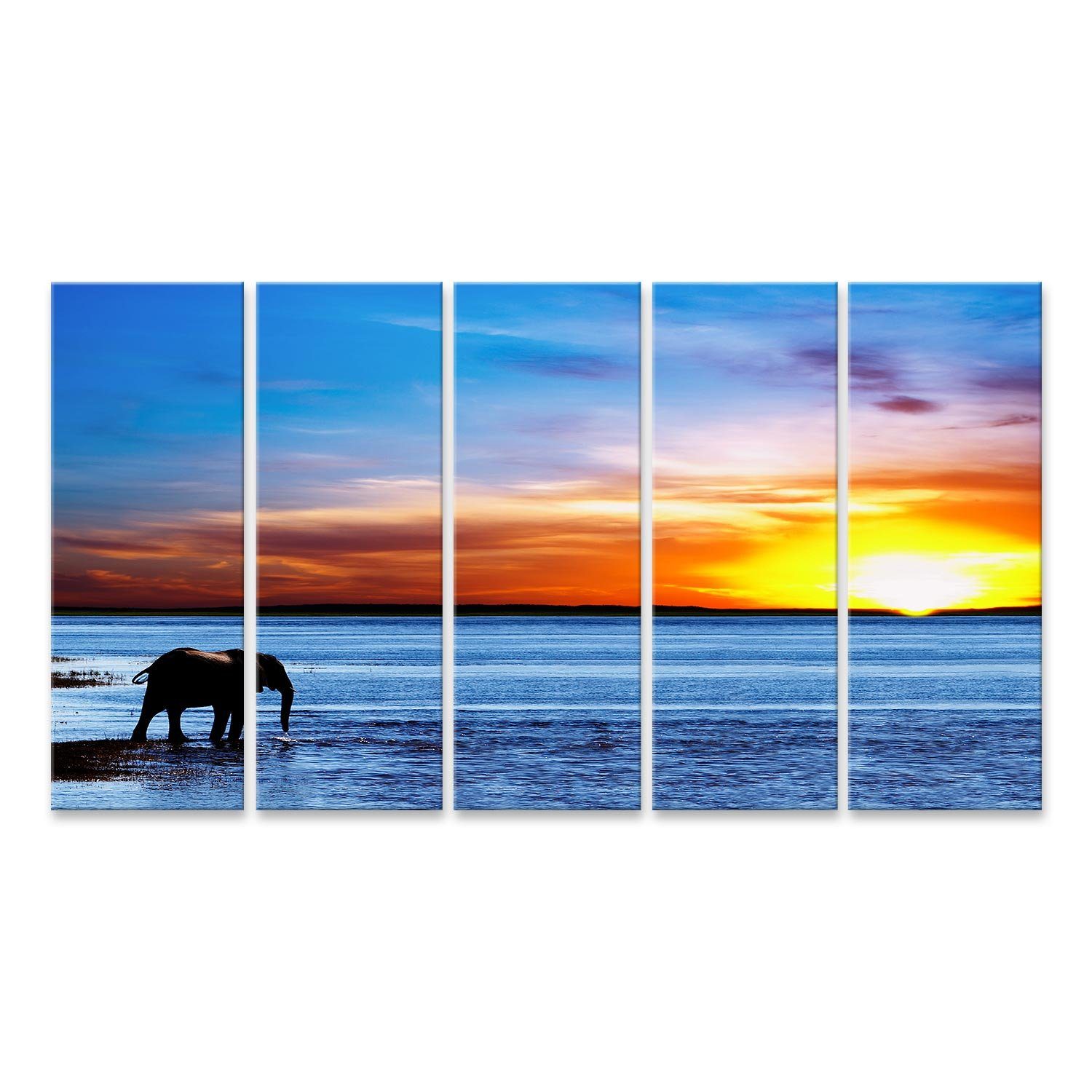 islandburner Leinwandbild Bild auf Leinwand Trinkender Elefant Silhouette Wandbild Poster ...