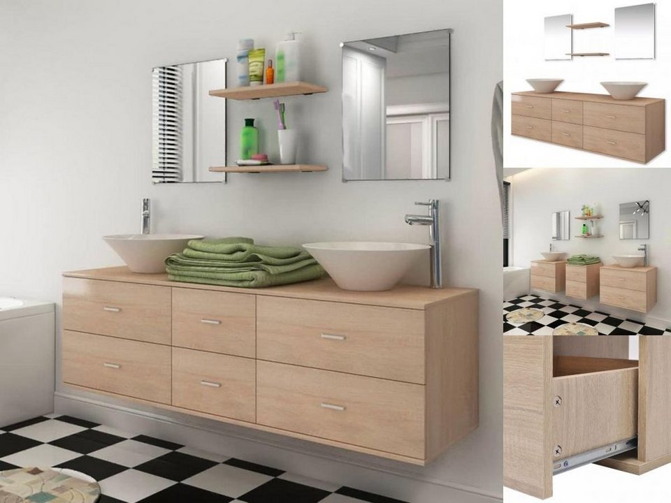 Vidaxl Badezimmer Set 7 Tlg Badmöbel Und Waschbecken Set Beige