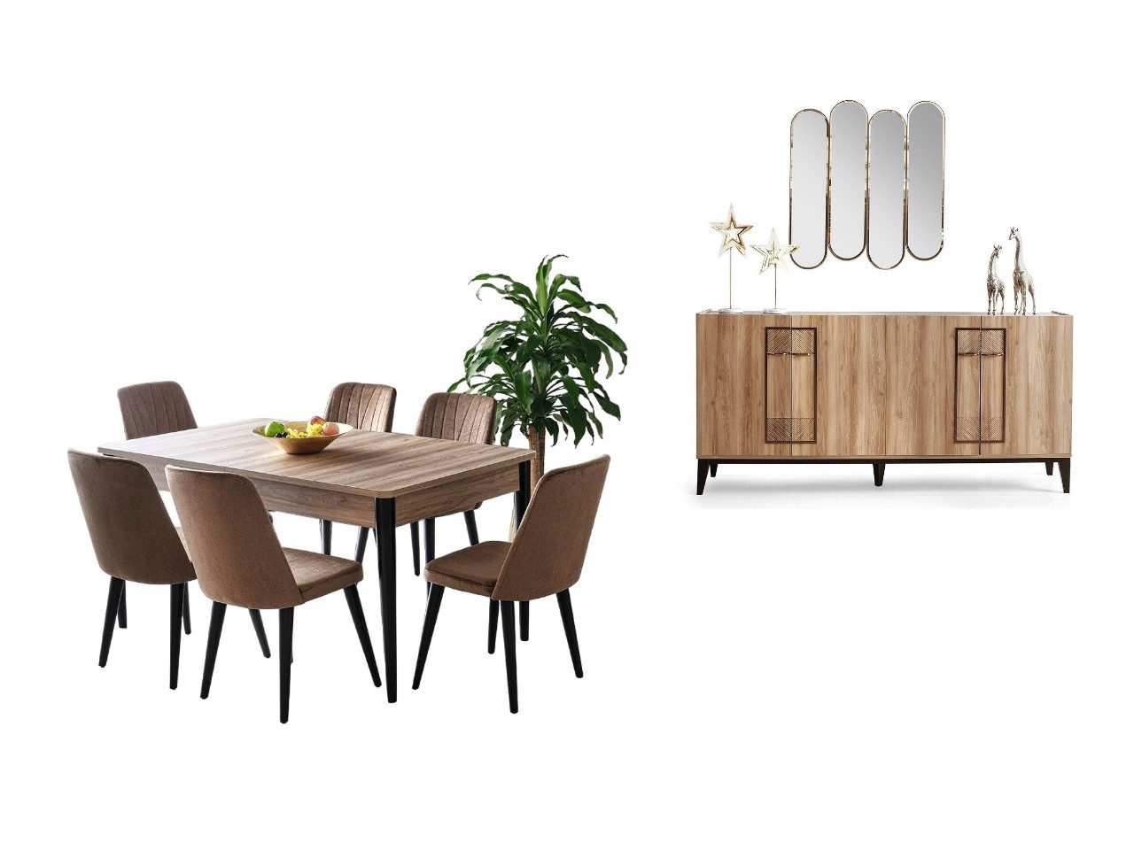 Jvmoebel Essgruppe Modern Braun Essgruppe Garnitur Esstisch Stühle
