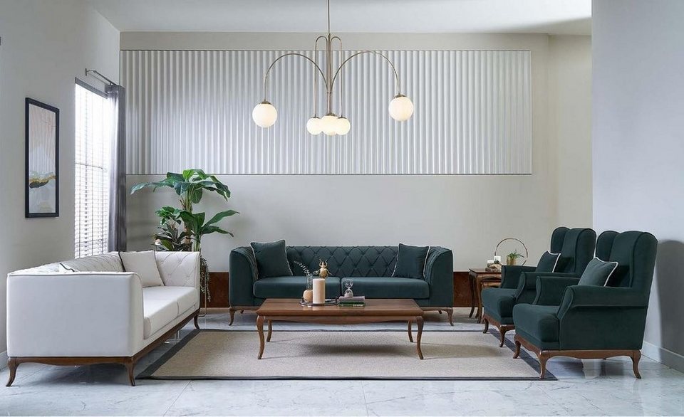 Jvmoebel Wohnzimmer Set Sofagarnitur Dreisitzer Sofa Stoffsofa Grün