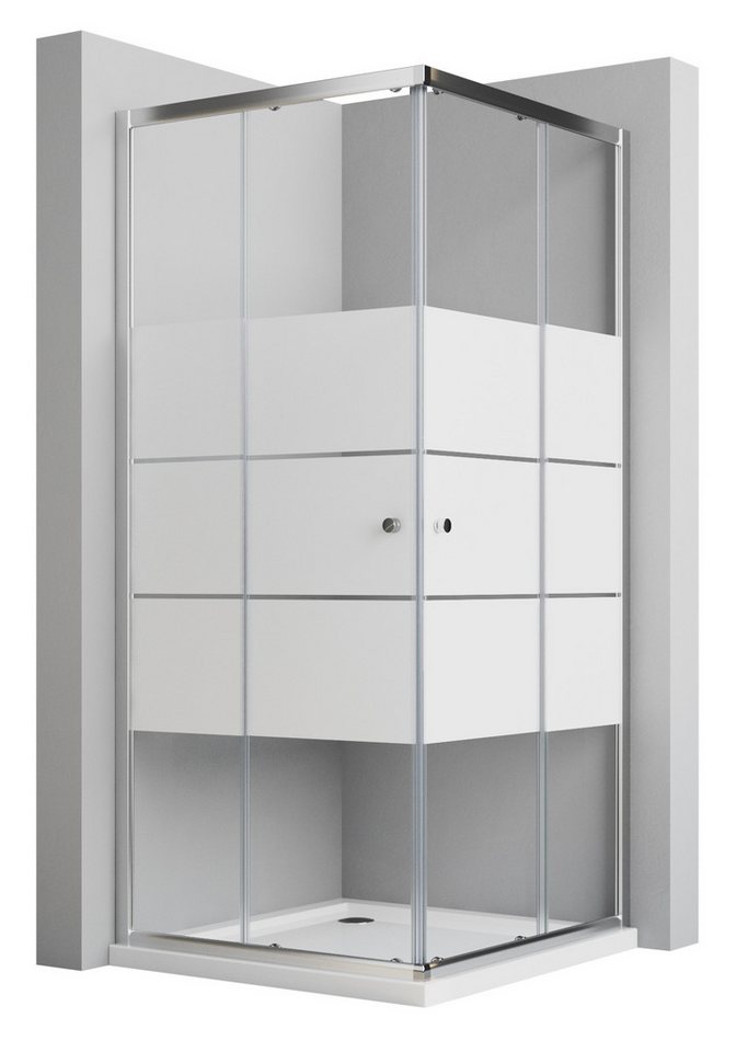 Boromal Eckdusche Schiebetür Milchglas Duschkabine 100x100 Eckeinstieg