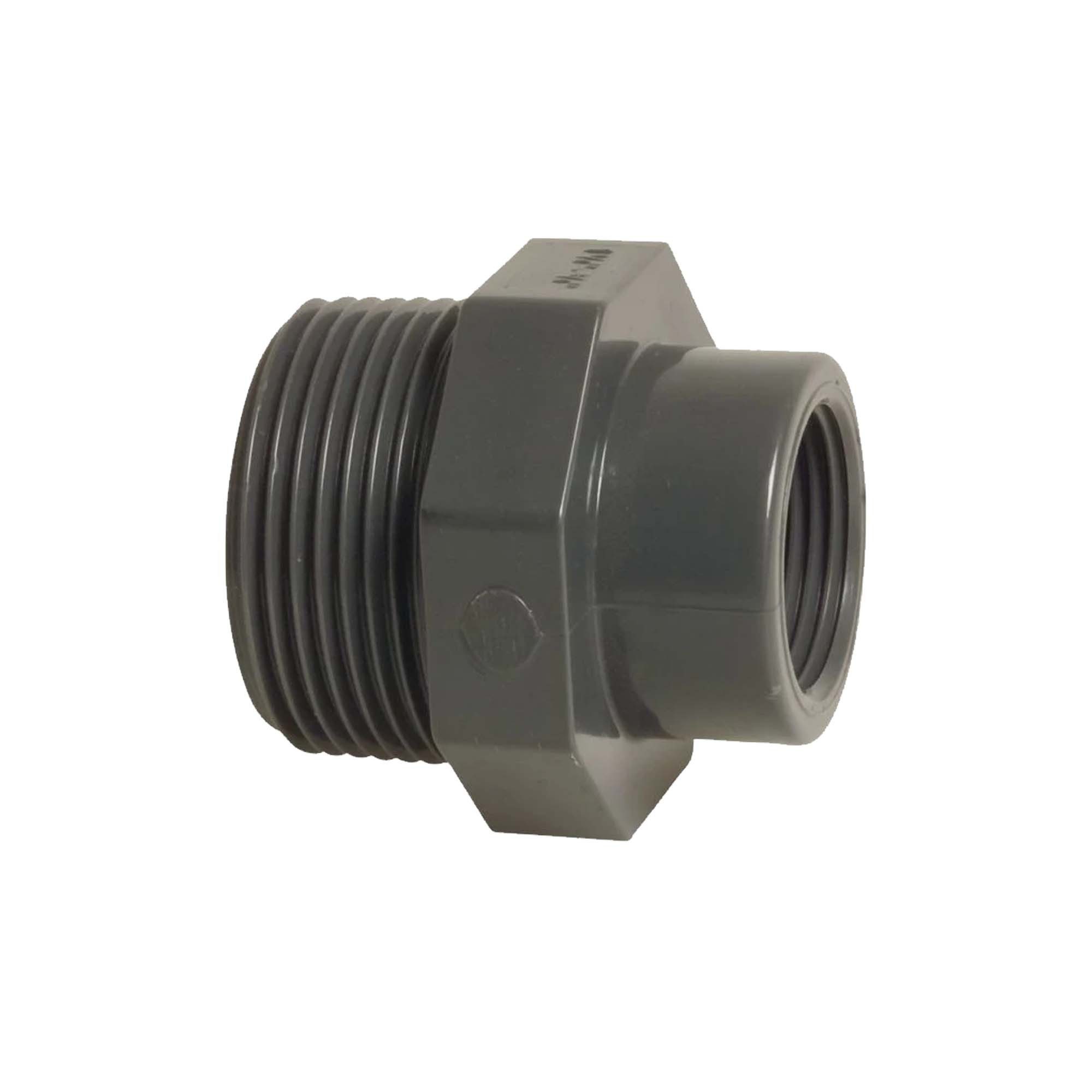 Profec Gewindefitting Reduzierstück, PVC-U, AG x IG - 10 bar, grau, 3/8 Zoll AG x 1/2 Zoll IG