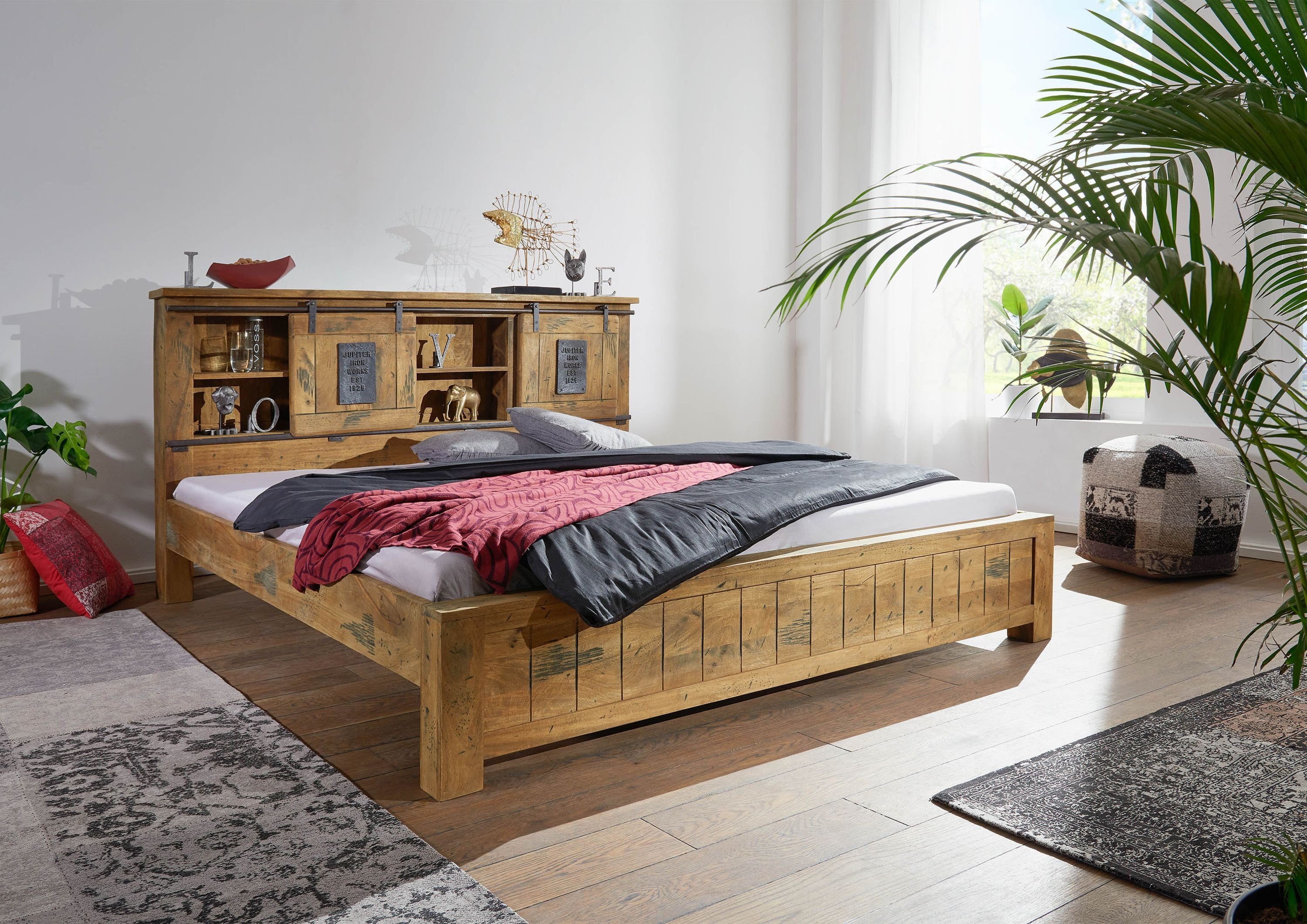 Massivmoebel24 Massivholzbett Bett Mango 200x200 Natur Lackiert Railway