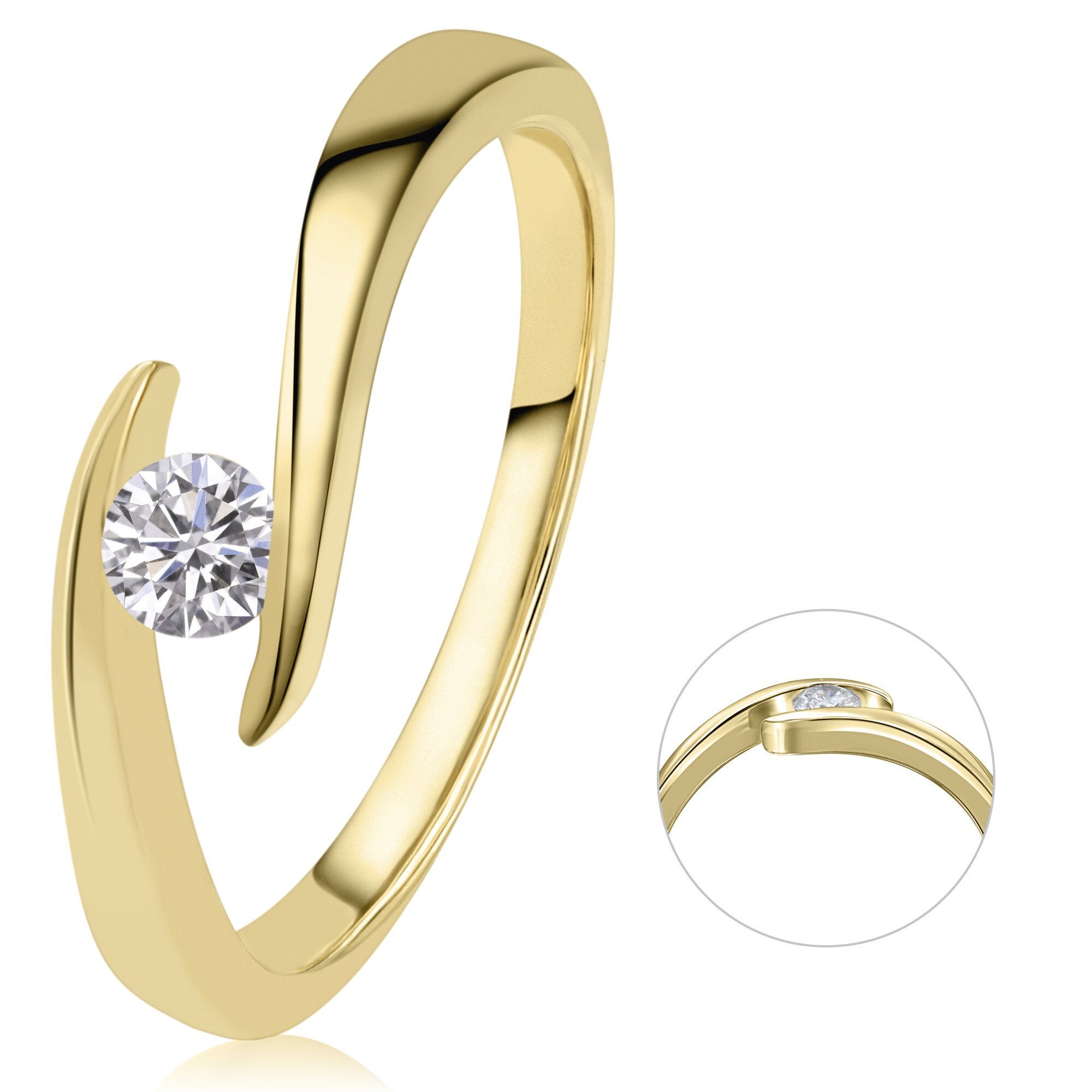 ONE ELEMENT Diamantring 0,20 ct Diamant Brillant Spannfassung Ring aus 585 Gelbgold, aus 585 ...