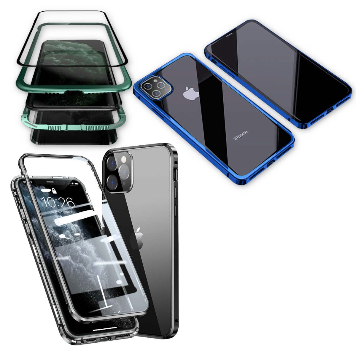 Wigento Handyhülle Beidseitiger 360 Grad Magnet Glas Case Bumper Für
