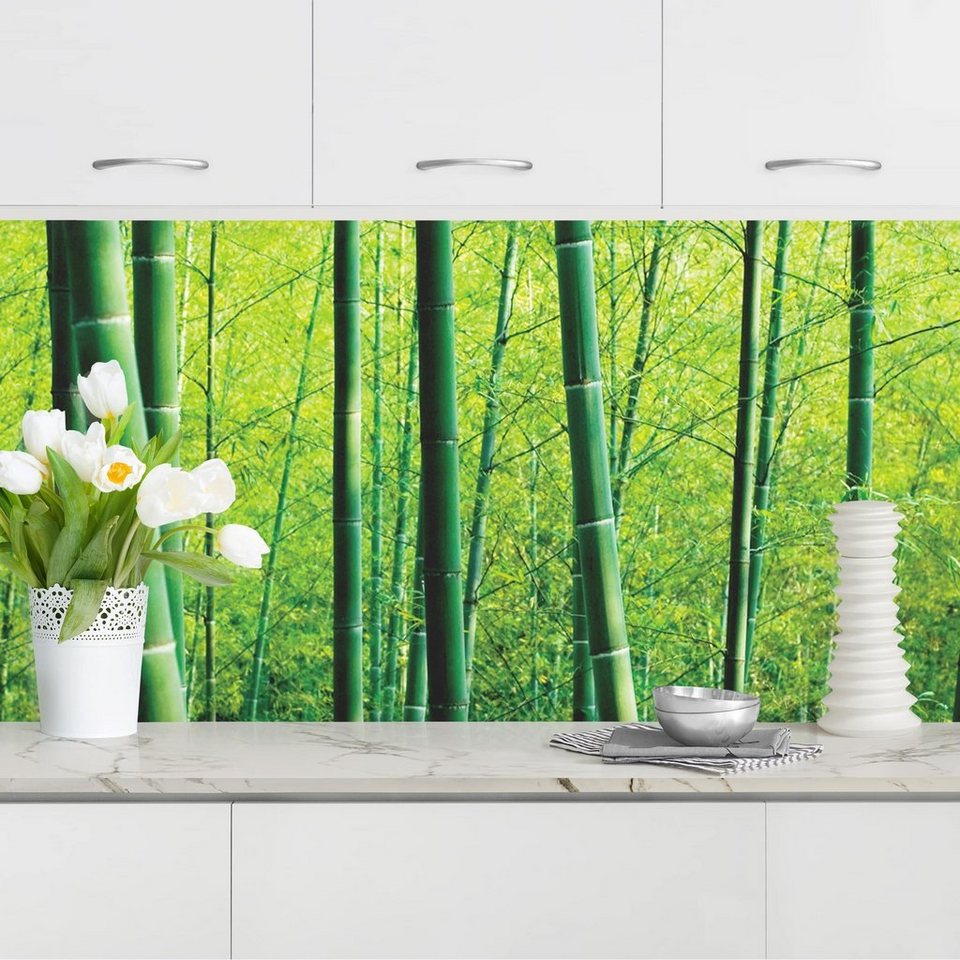 Bilderdepot24 Küchenrückwand Grün Dekor 3d Optik Bäume Wald Natur