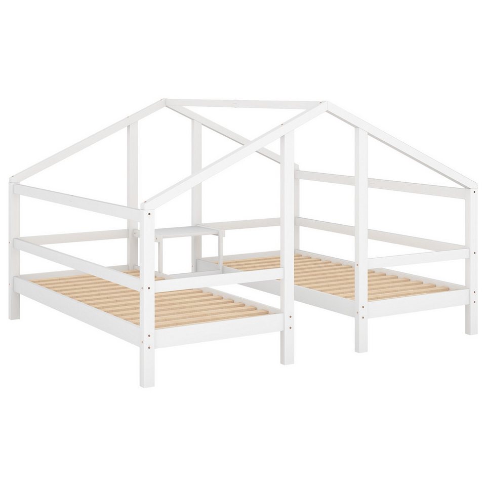 Rutaqian Daybett Kinderbett Doppelbett Hausbett Dach Mit Nachttischen