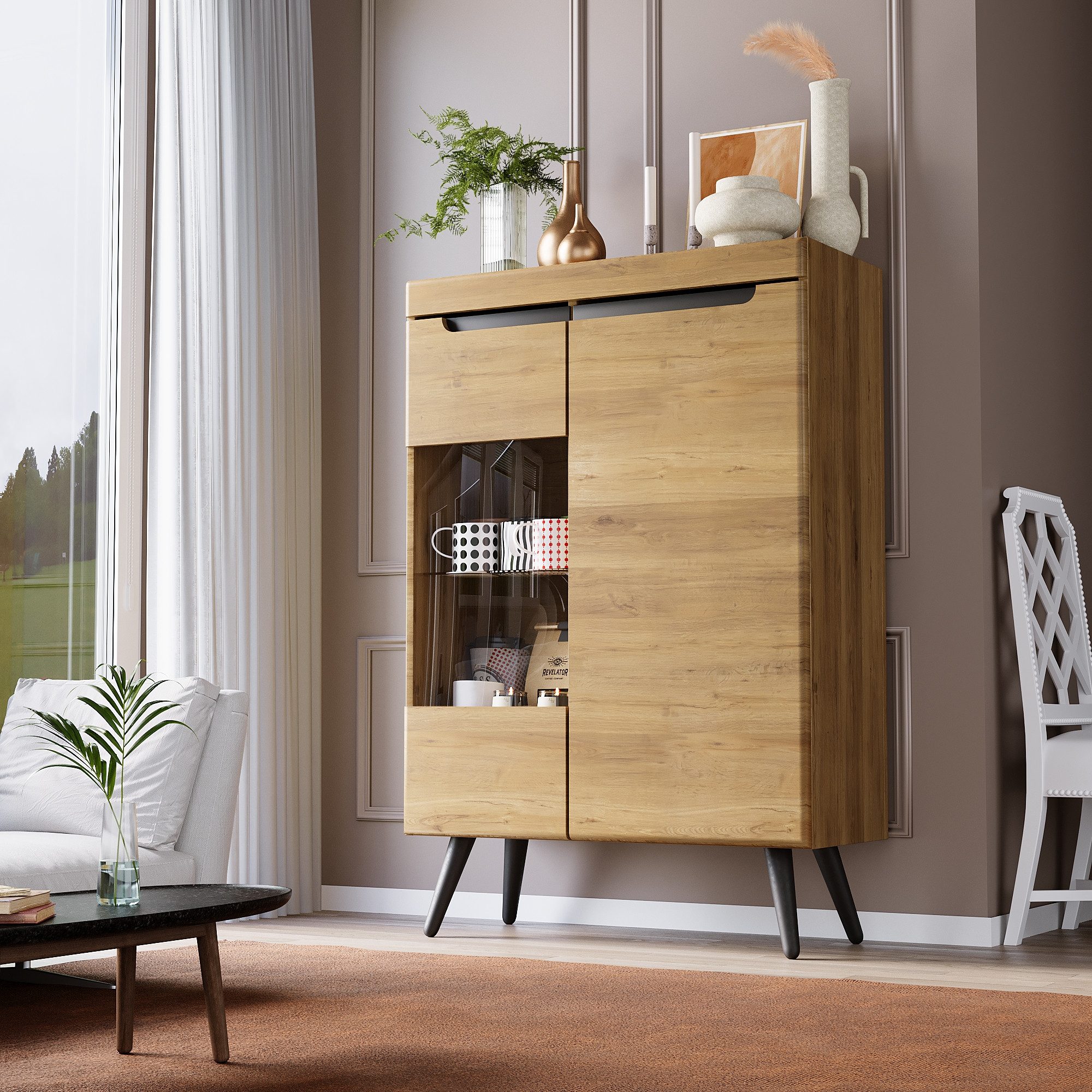 Hauss Sploe Sideboard 90×395×135cm Kommode Mit Glastüren Schubladen
