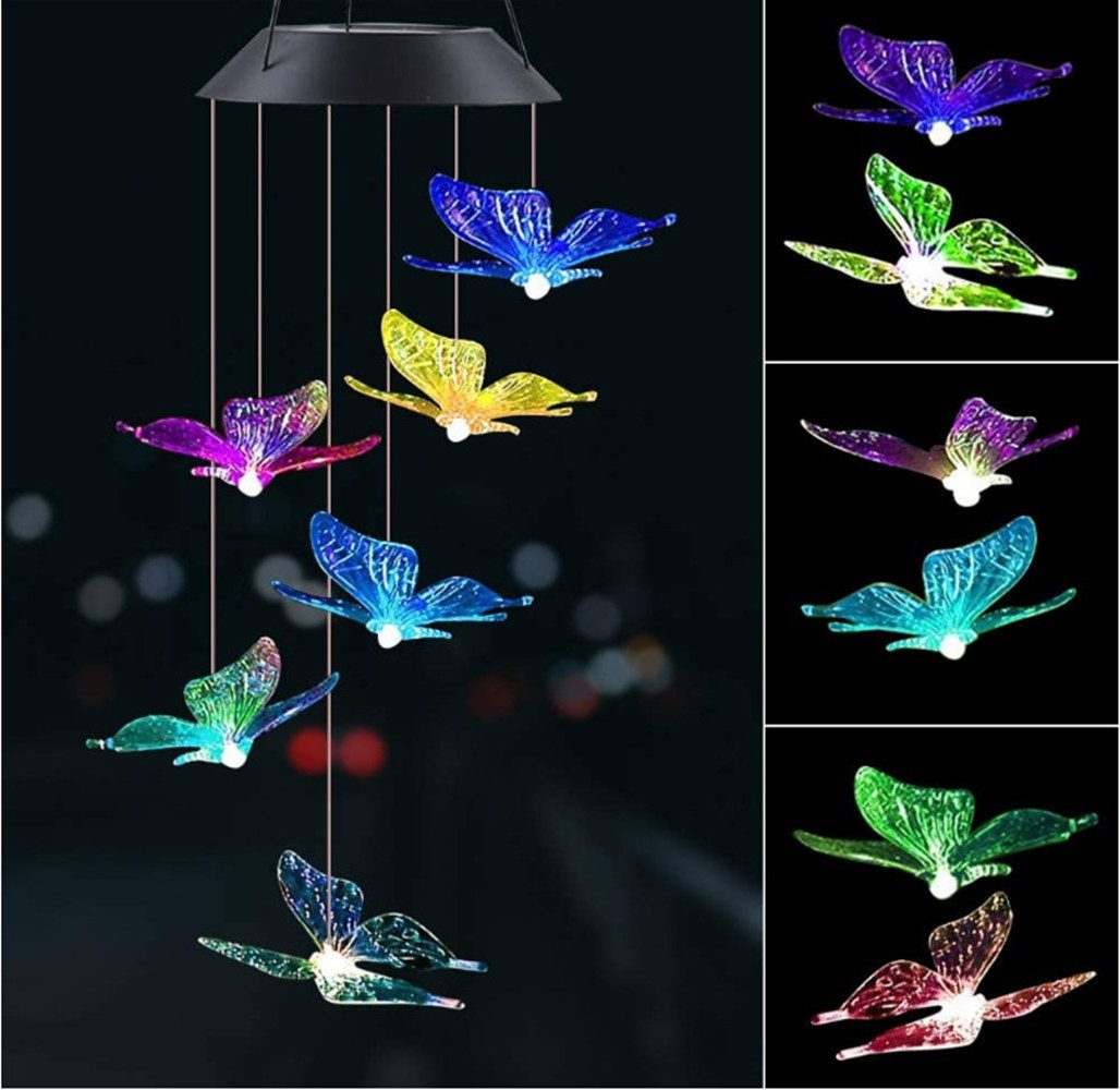 Autolock Glockenspiel Schmetterling Solar Windspiel Garten 6 Led Solar
