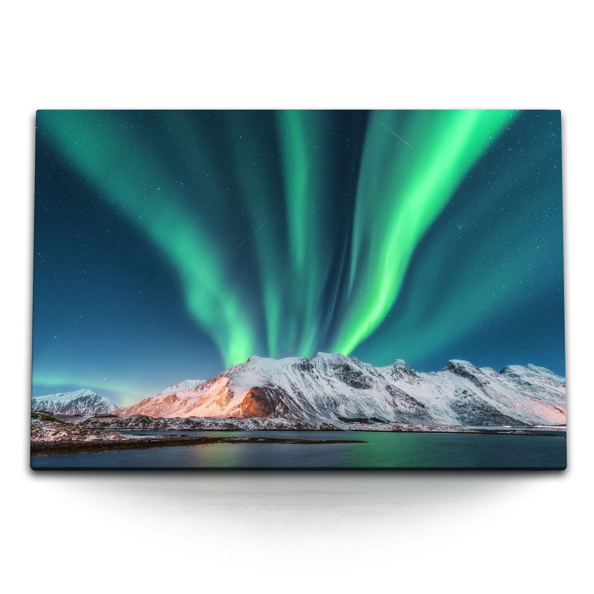 Sinus Art Leinwandbild 120x80cm Wandbild auf Leinwand Norwegen Polar Astrofotografie Berge Na ...