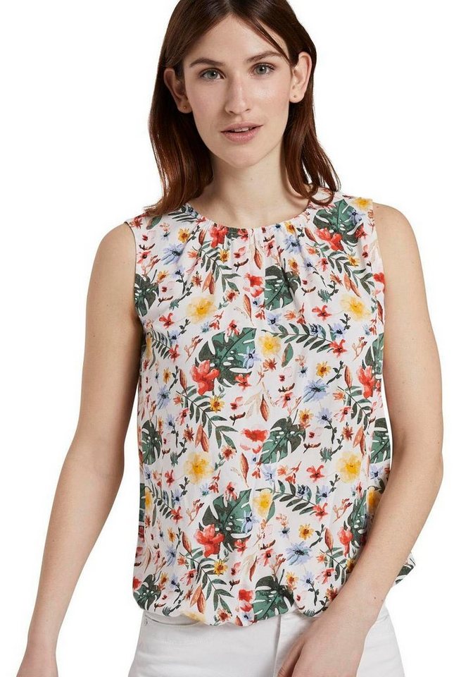 Tom Tailor Blusentop Mit Fältchen Am Ausschnitt Und Allover Print