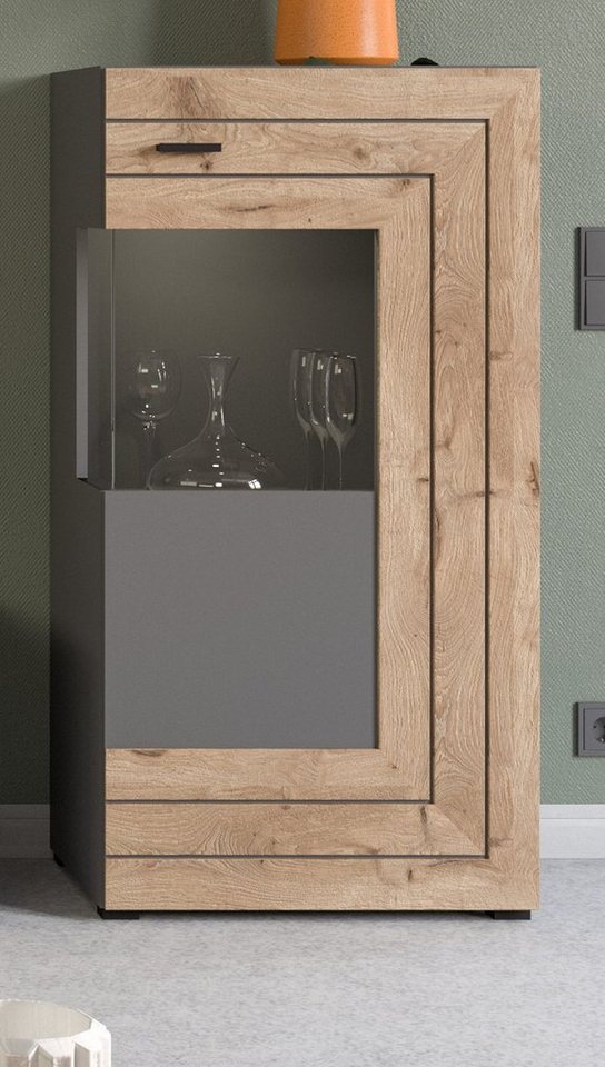 Xonoxhome Mehrzweckschrank Freno Vitrine 1 Türig 60 X 118 Cm Basalt