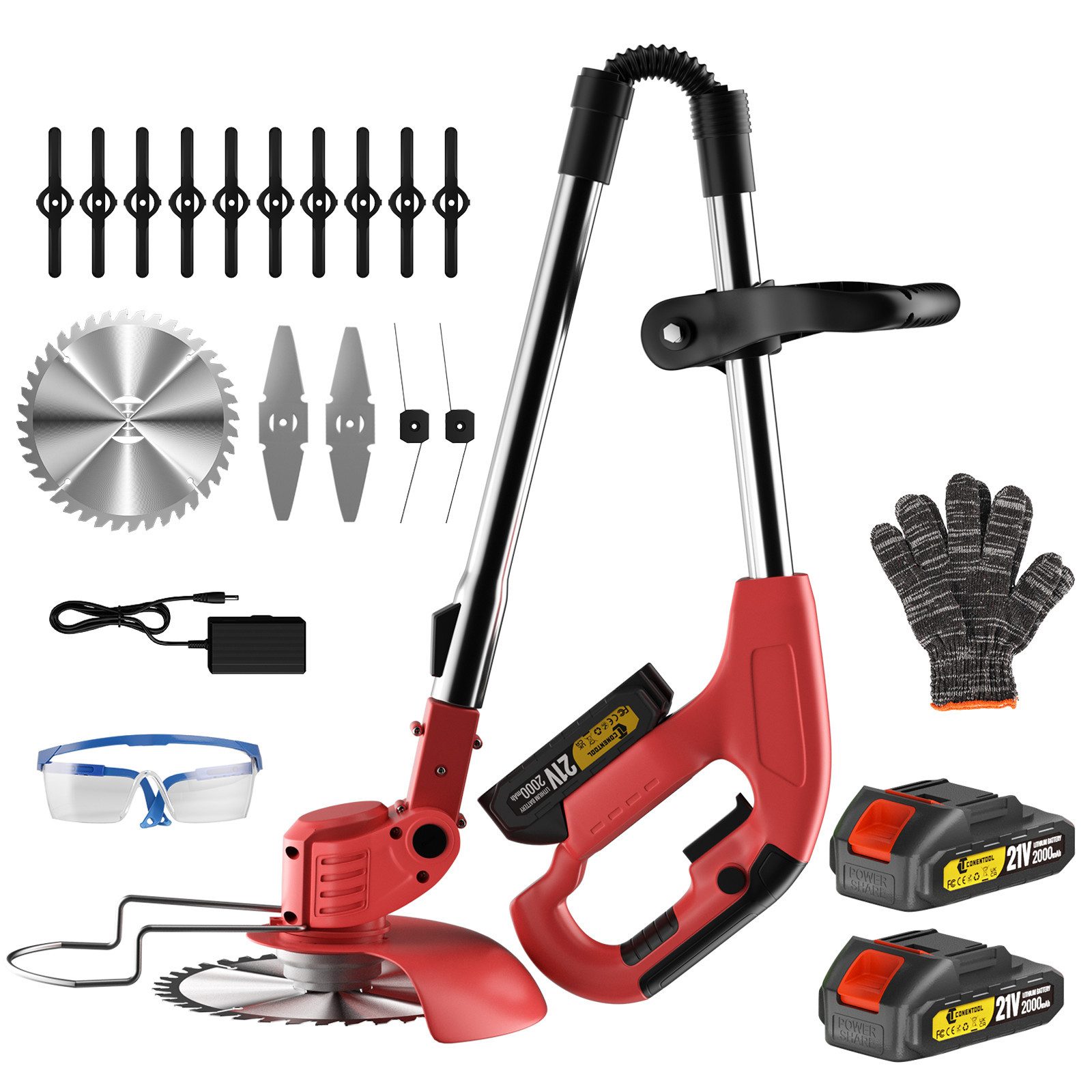 CONENTOOL Akku-Rasentrimmer 21V Rasentrimmer mit Akku und Ladegerät, 15 cm Arbeitsbreite Messer ...