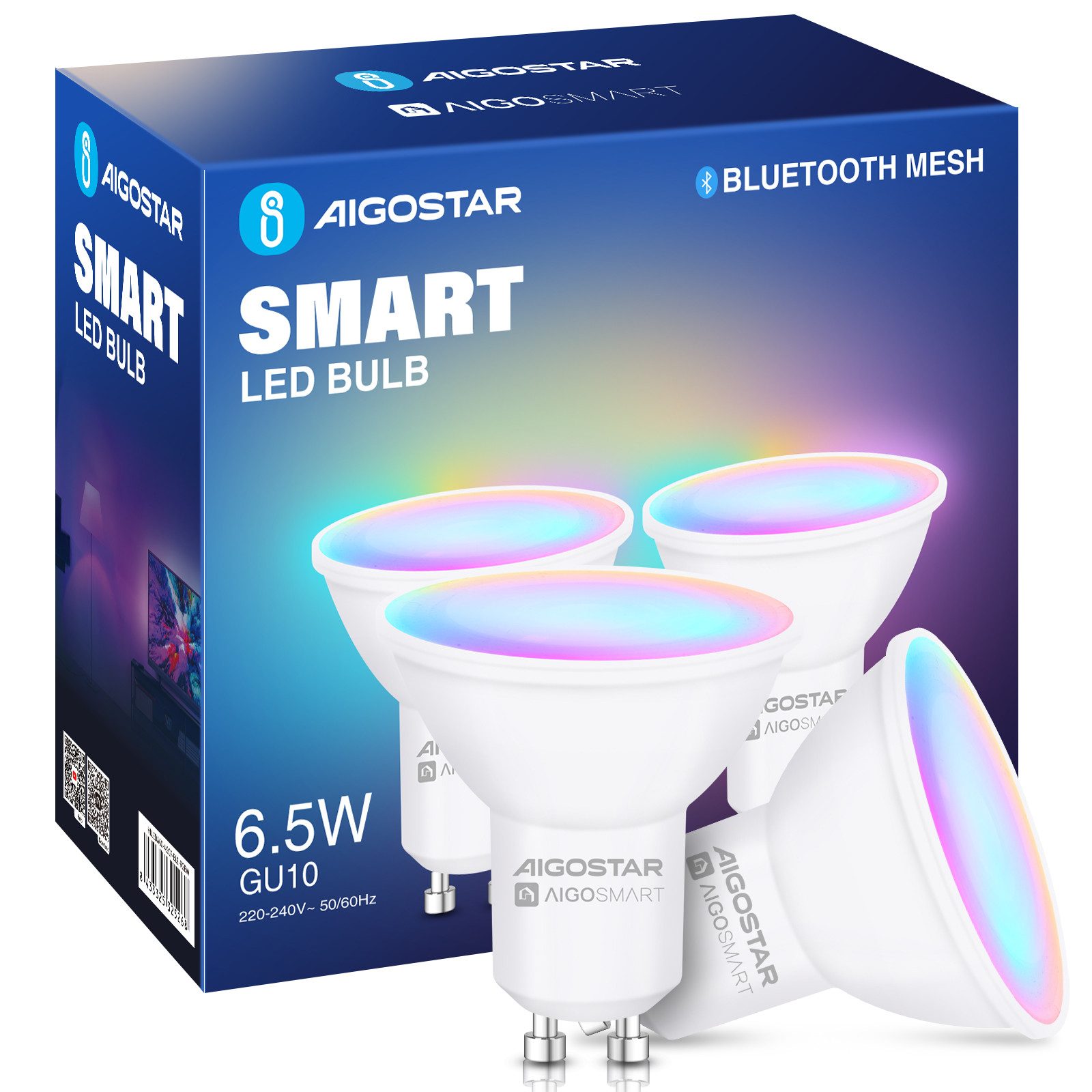 Aigostar Smarte LED-Leuchte mit Alexa GU10 LED Smart Bulb 6.5w 555LM RGB & CCT(2700K-6500K ...