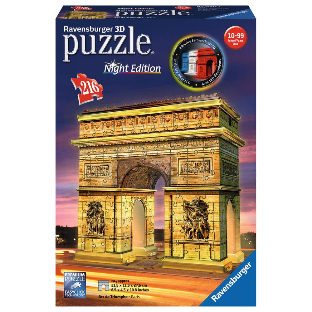 Ravensburger Puzzle Triumphbogen bei Nacht. 3D Puzzle 216 Teile, 216 ...