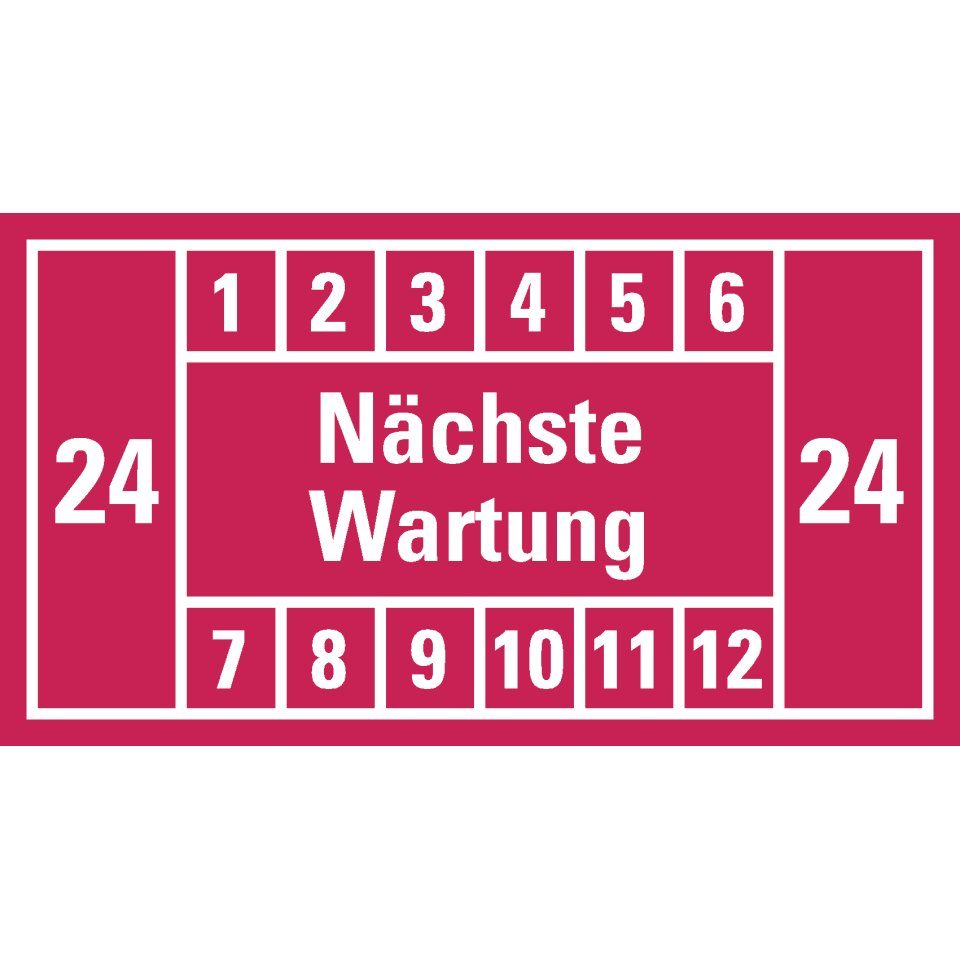 König Werbeanlagen Hinweisschild Prüfplakette Nächste Wartung 24, rot, Folie, 45x25mm, 12/Bogen