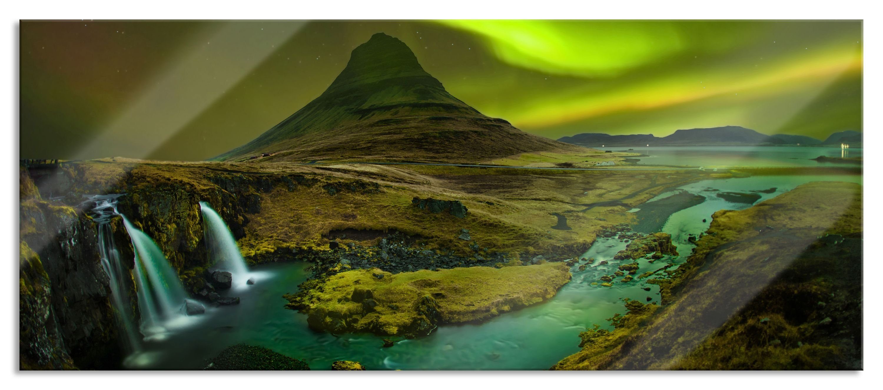 Pixxprint Glasbild Kirkjufell Wasserfall, Kirkjufell Wasserfall (1 St), Glasbild aus Echtglas ...