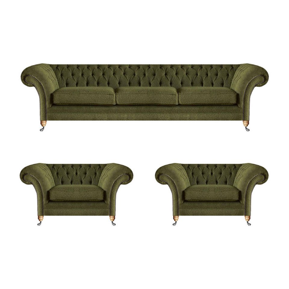 Jvmoebel Chesterfield Sofa Wohnzimmer Sofagarnitur 3tlg Stoff Dreisitze